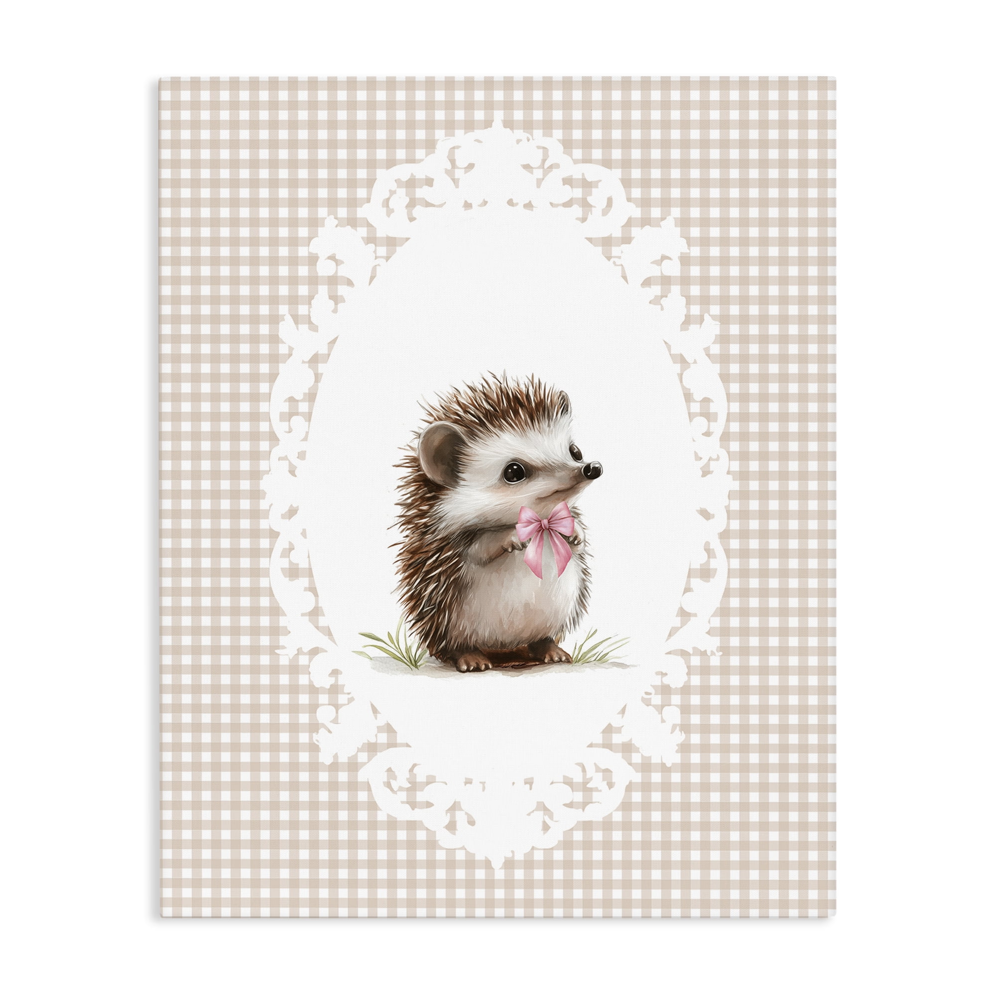 Stupell Industries Vintage Bow Hedgehog on Gingham Canvas Wall Art ...