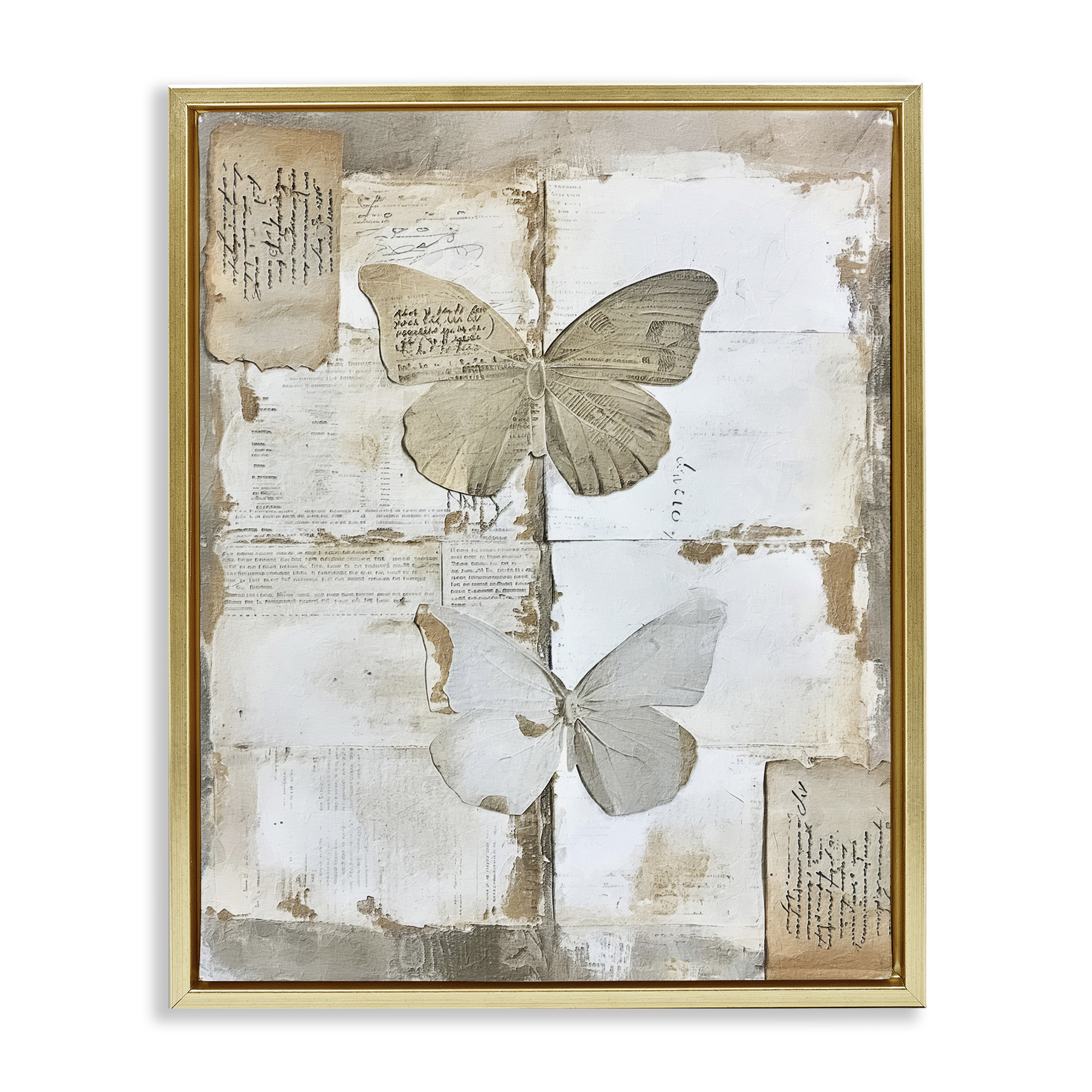 Stupell Industries Vintage Butterfly Collage Animals Painting Gold ...