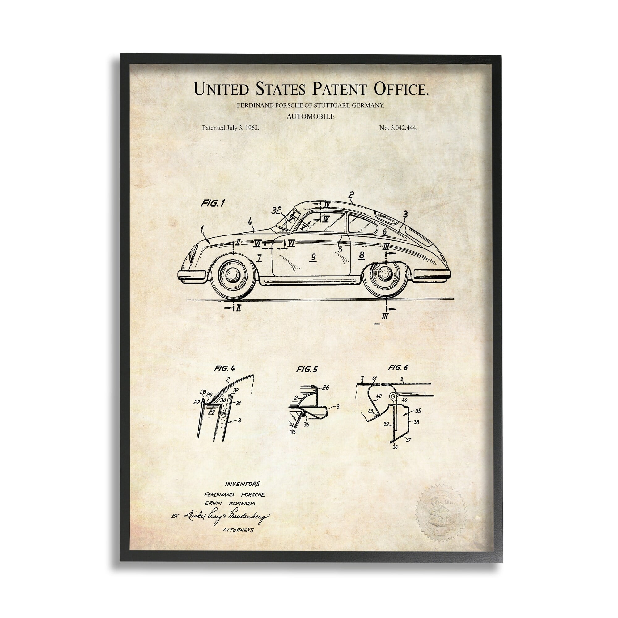 Stupell Industries Vintage Car Automobile Diagram Blueprint Patent Text ...