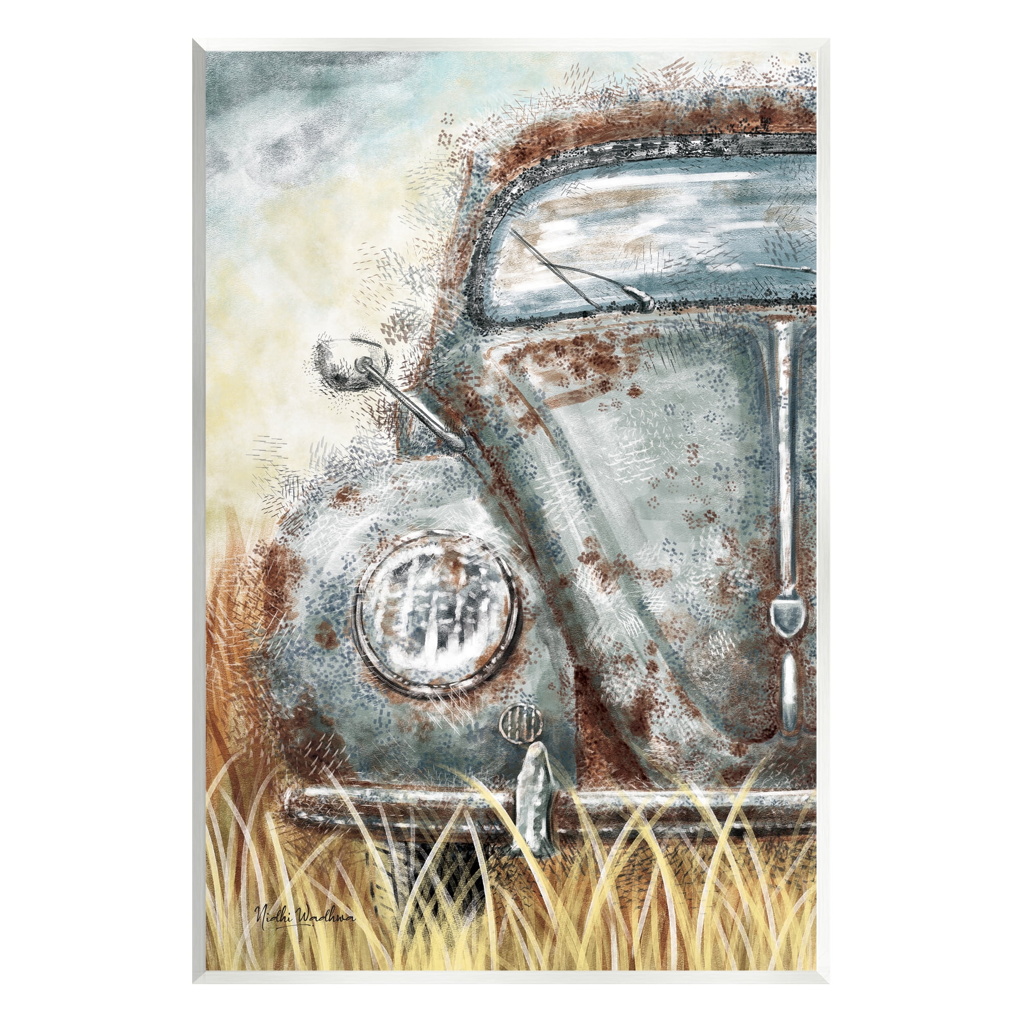 Stupell Industries Vintage Car Country Field Transportation Painting ...