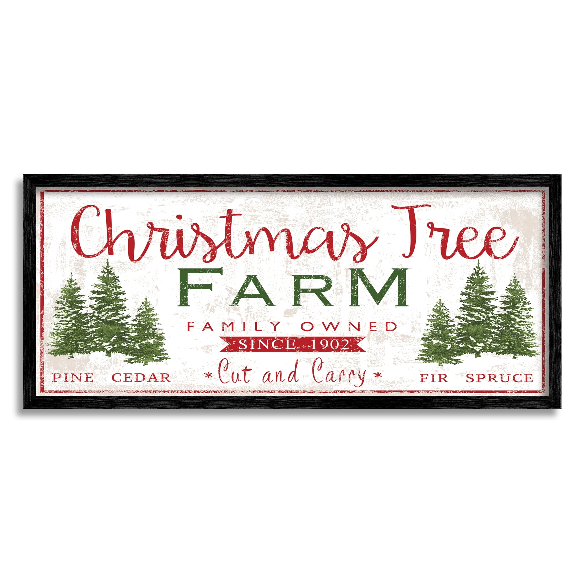 Stupell Industries Vintage Christmas Tree Farm Sign Green Pine Forest ...