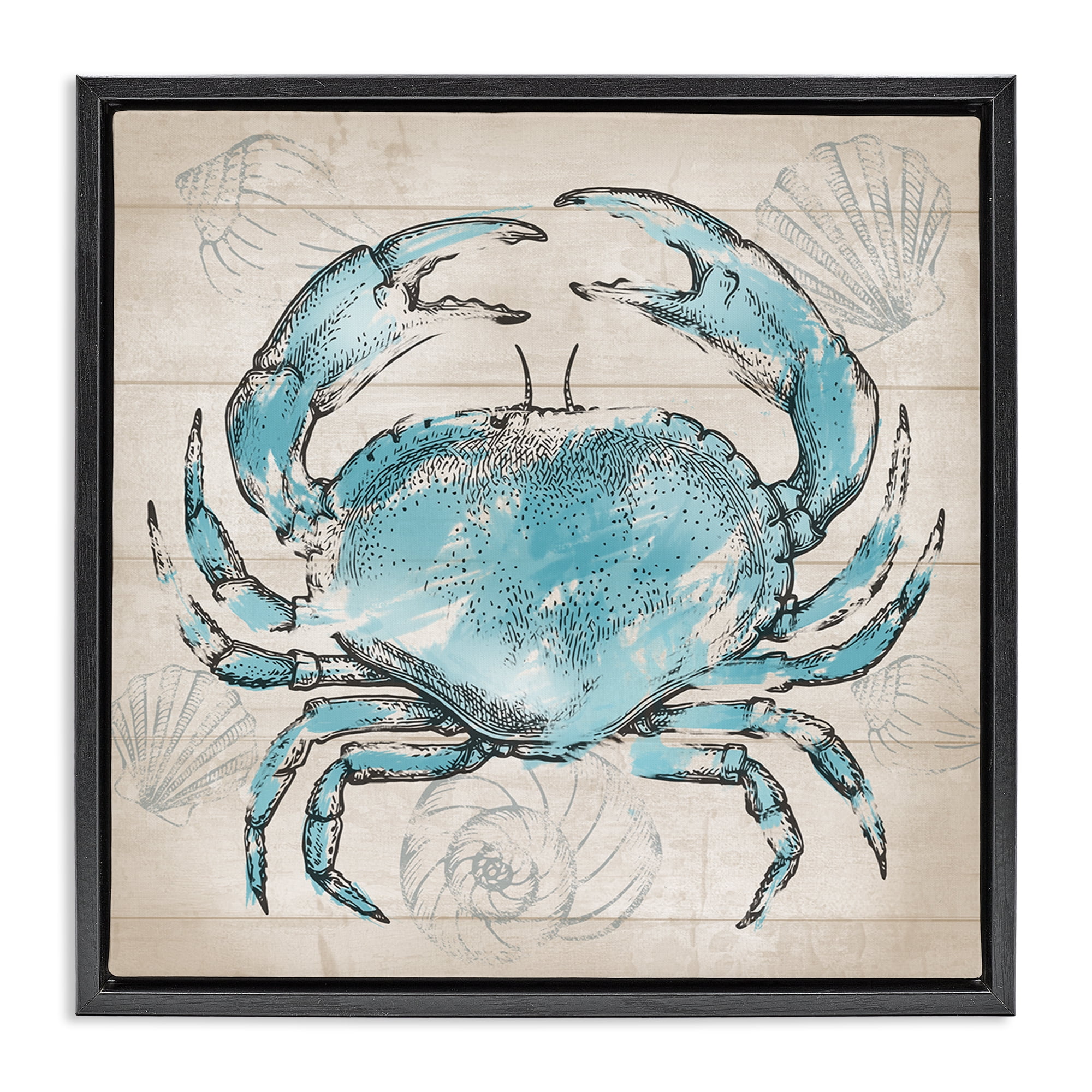 Stupell Industries Vintage Drawn Crab Animals Painting Black Floater Framed Canvas Art Print ...
