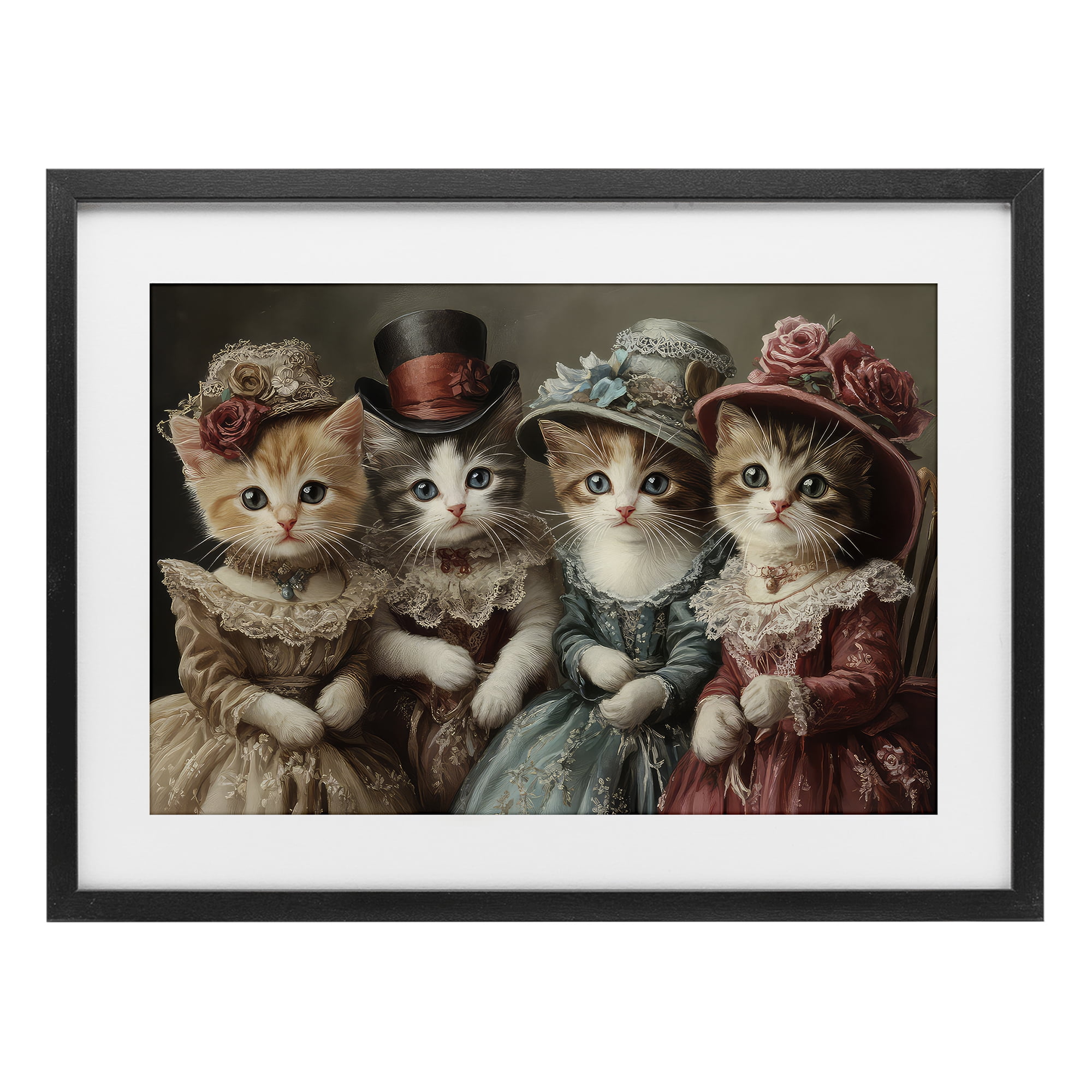 Stupell Industries Vintage Dress Kittens Black Framed Print Under Glass ...