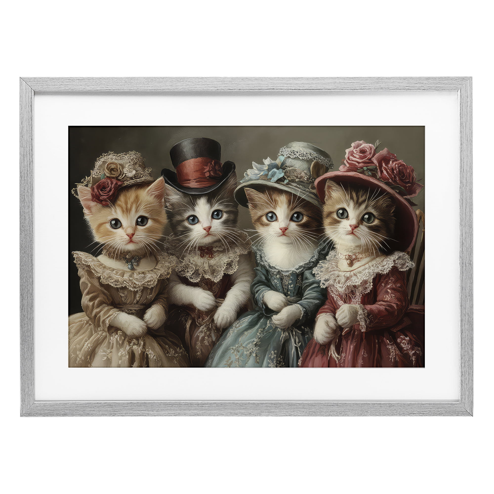 Stupell Industries Vintage Dress Kittens Gray Framed Print Under Glass ...