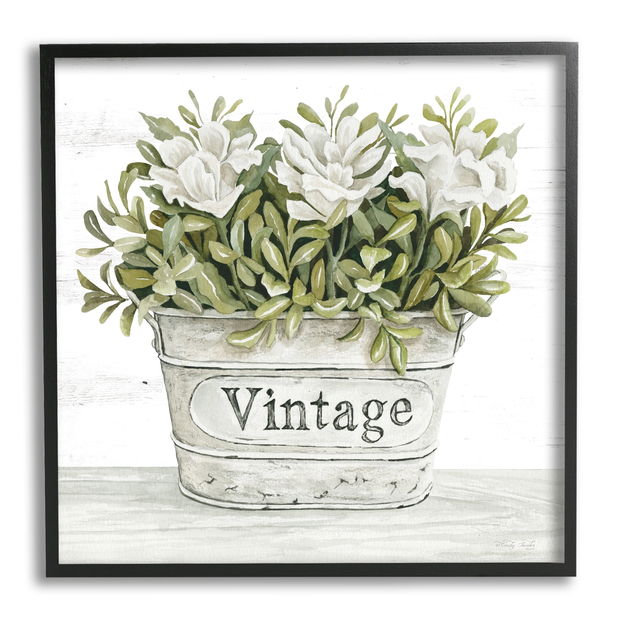 Stupell Industries Vintage Flower Planter Rustic Blooms Full Leaves ...