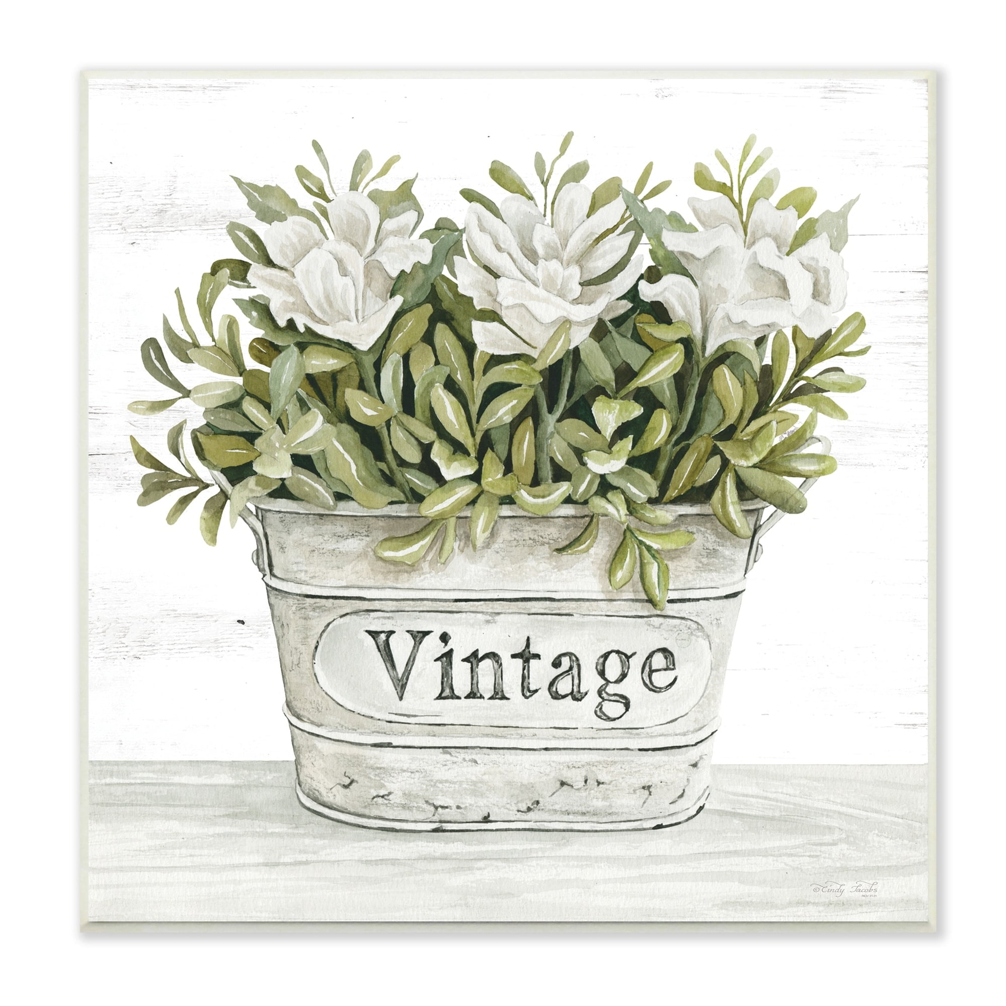 Stupell Industries Vintage Flower Planter Rustic Blooms Full Leaves ...