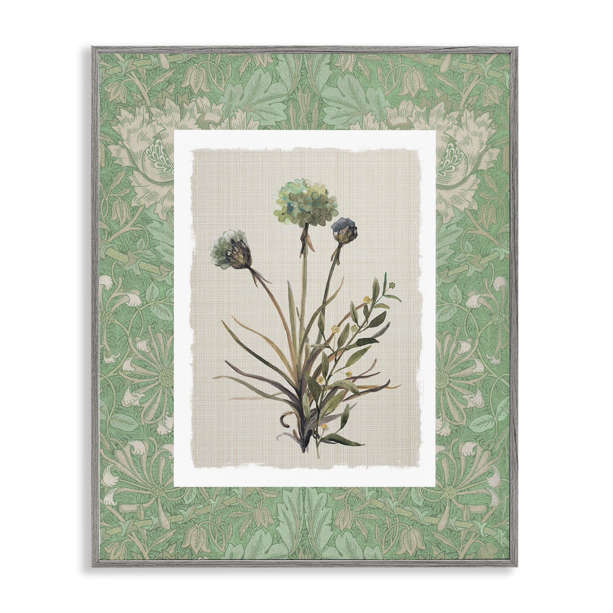 Stupell Industries Vintage Foliage in Green Gray Framed Giclee Art ...