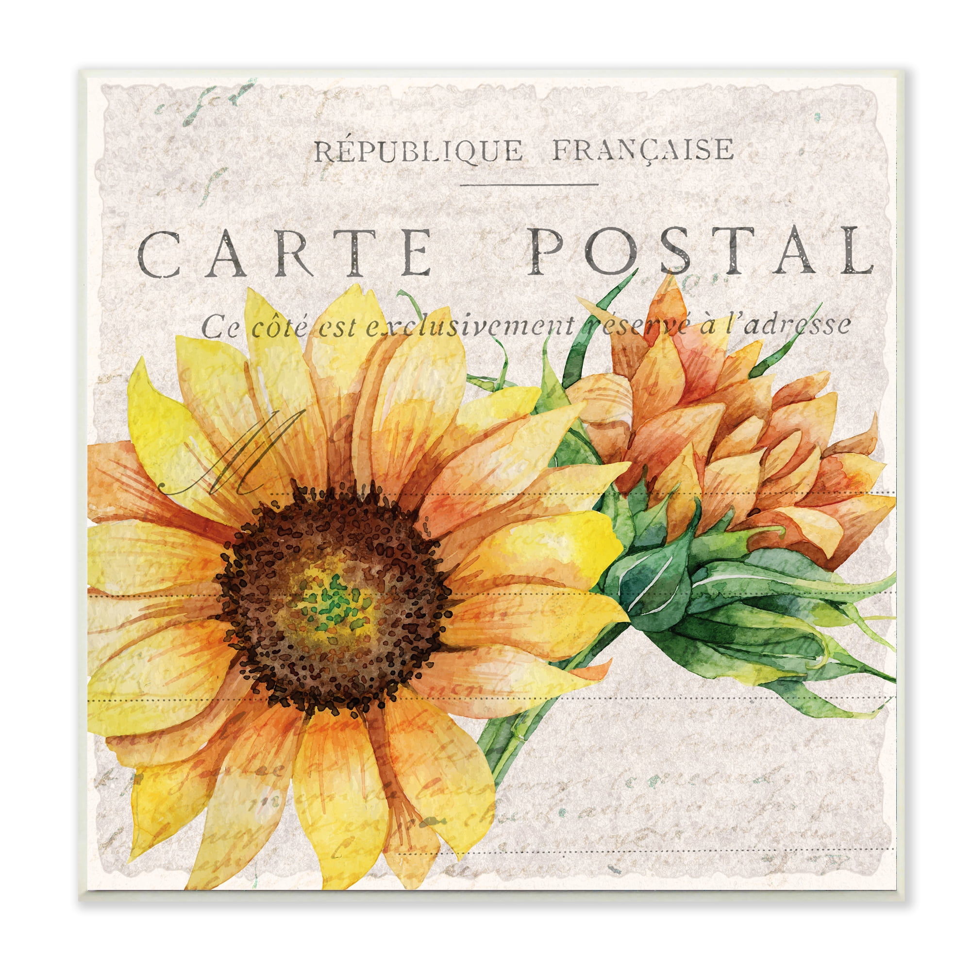 Stupell Industries Vintage French Sunflower Postcard Wall Plaque ...