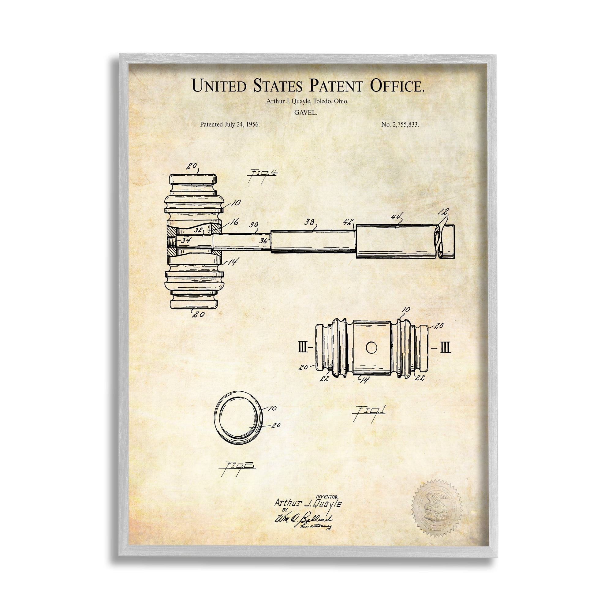 Stupell Industries Vintage Gavel Invention Diagram Patent Text ...