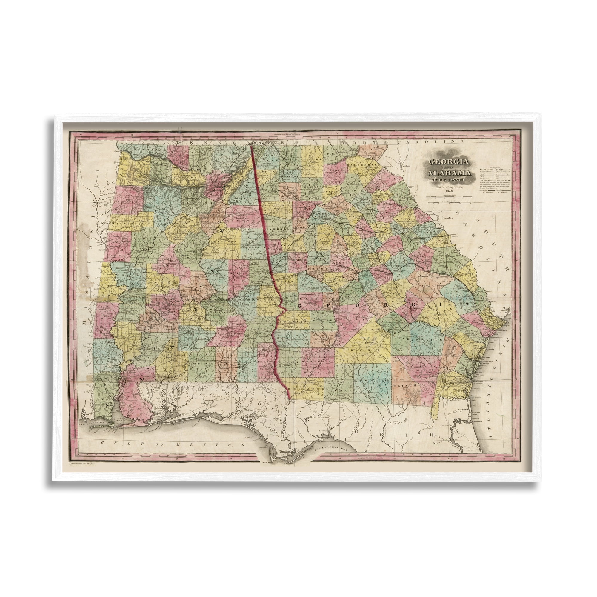 Stupell Industries Vintage Georgia Alabama State Map - Framed Giclee ...