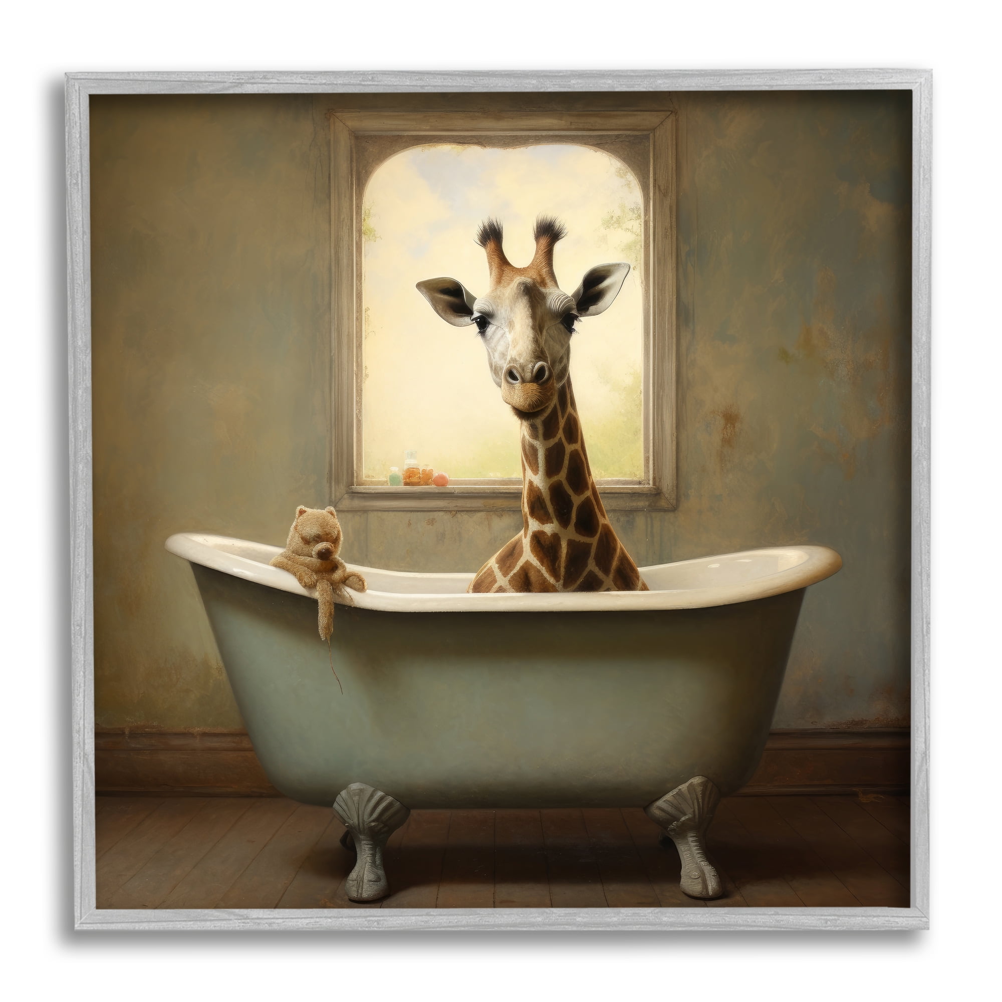 Stupell Industries Vintage Giraffe in Tub Animals & Insects Painting ...
