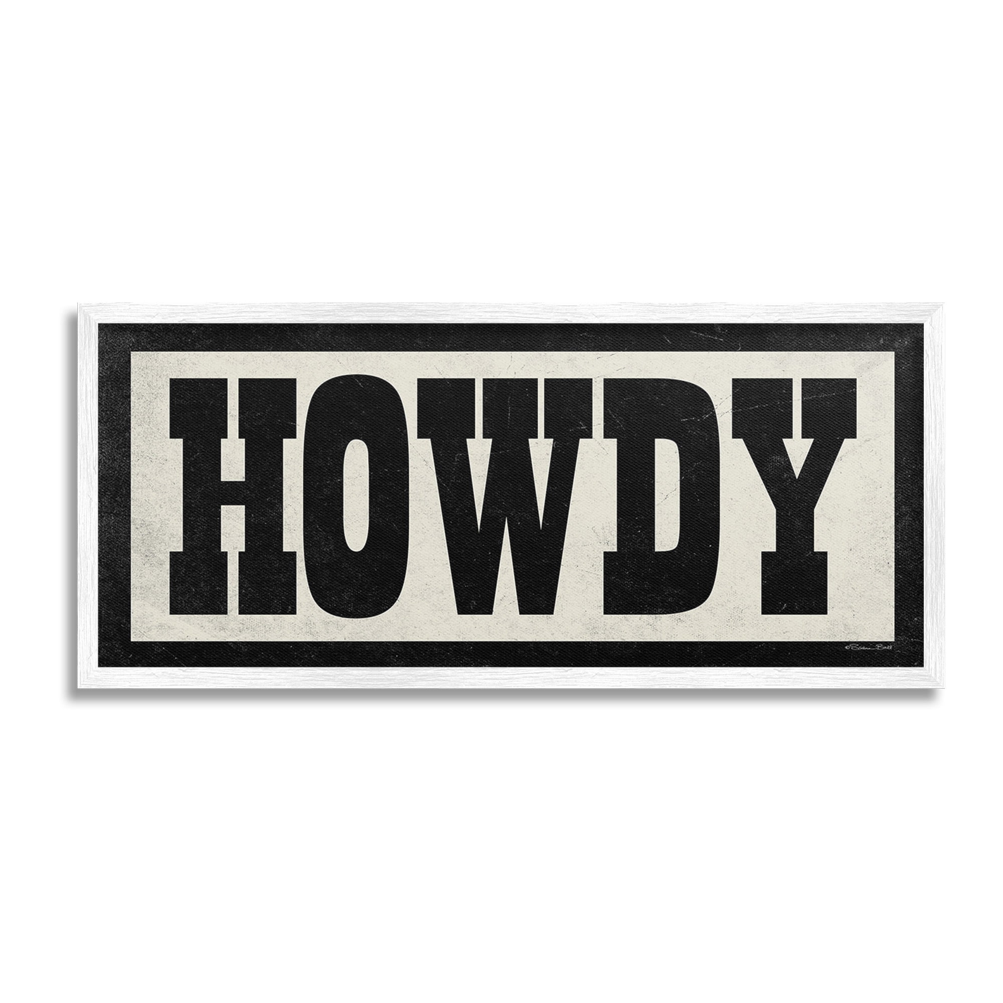 Stupell Industries Vintage Howdy Sign Typography Painting White Framed ...