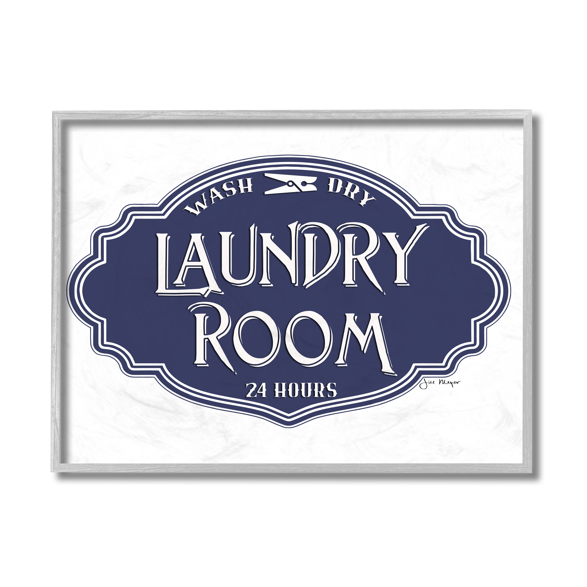 Stupell Industries Vintage Laundry Room Sign Minimal Blue White Typography Painting Gray Framed ...