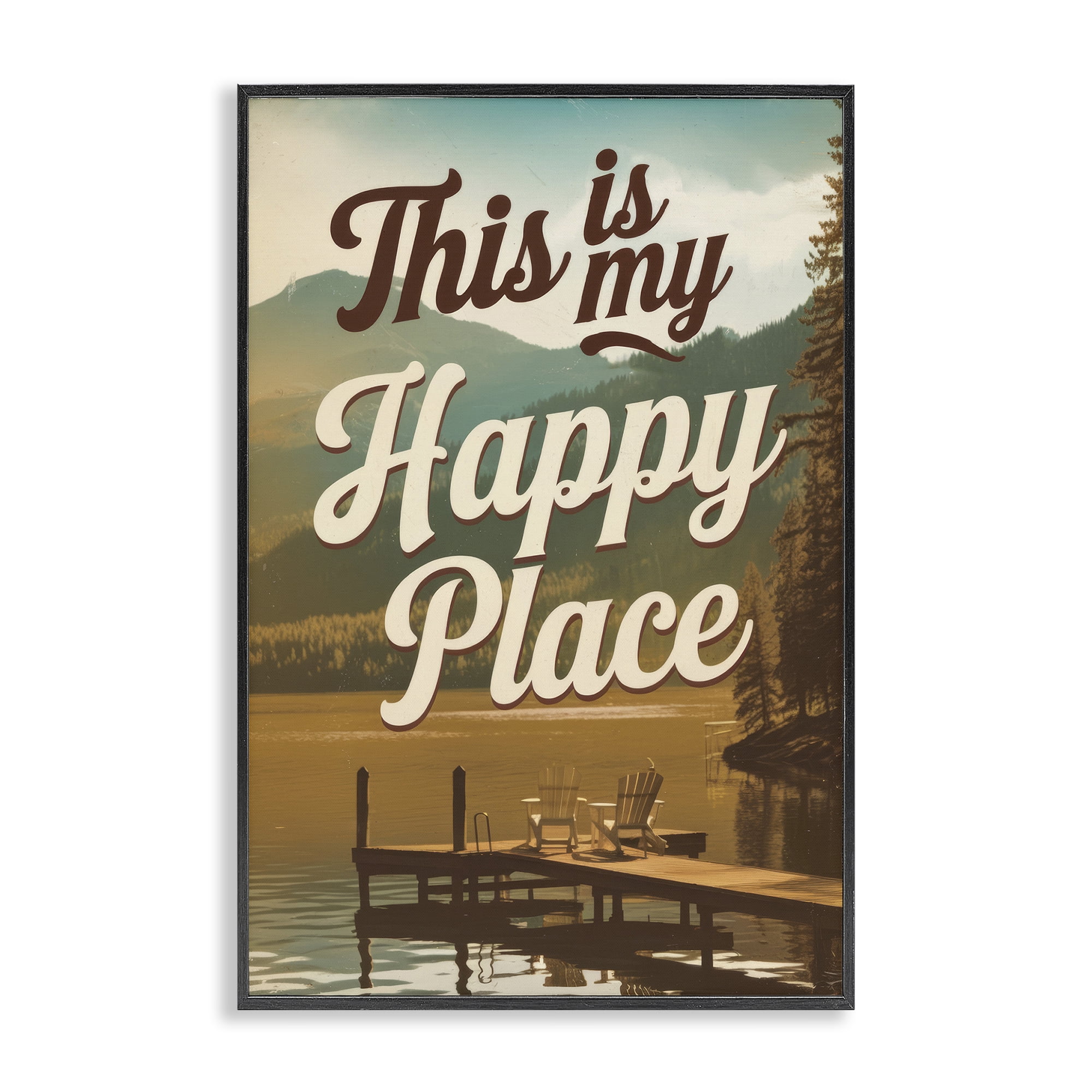 Stupell Industries Vintage My Happy Place Black Framed Giclee Art ...