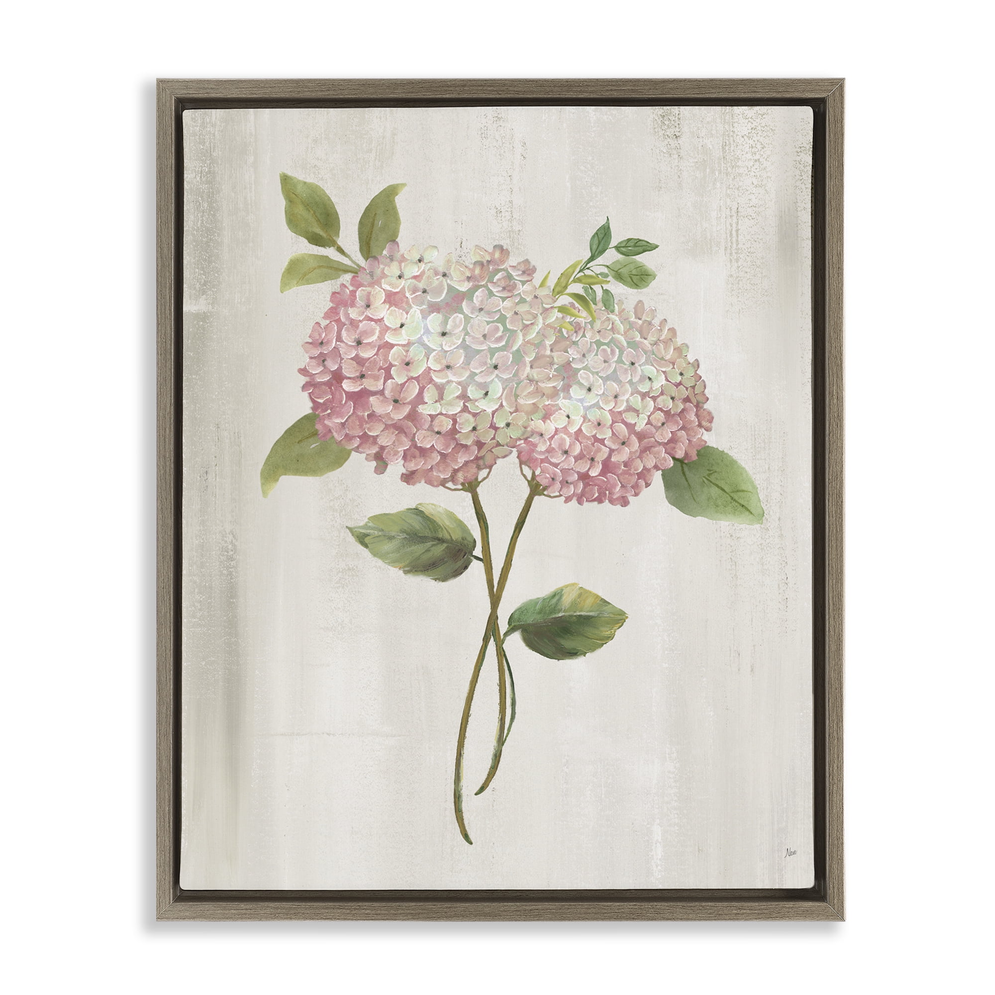 Stupell Industries Vintage Pink Hydrangea Brown Framed Floater Canvas ...
