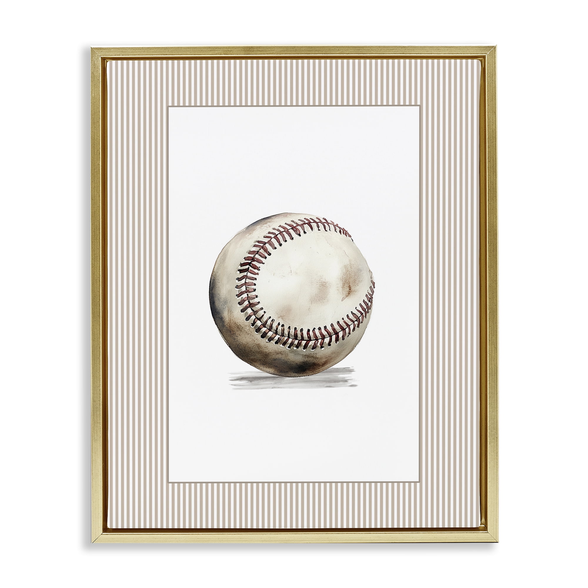 Stupell Industries Vintage Sports Baseball Gold Framed Floater Canvas ...