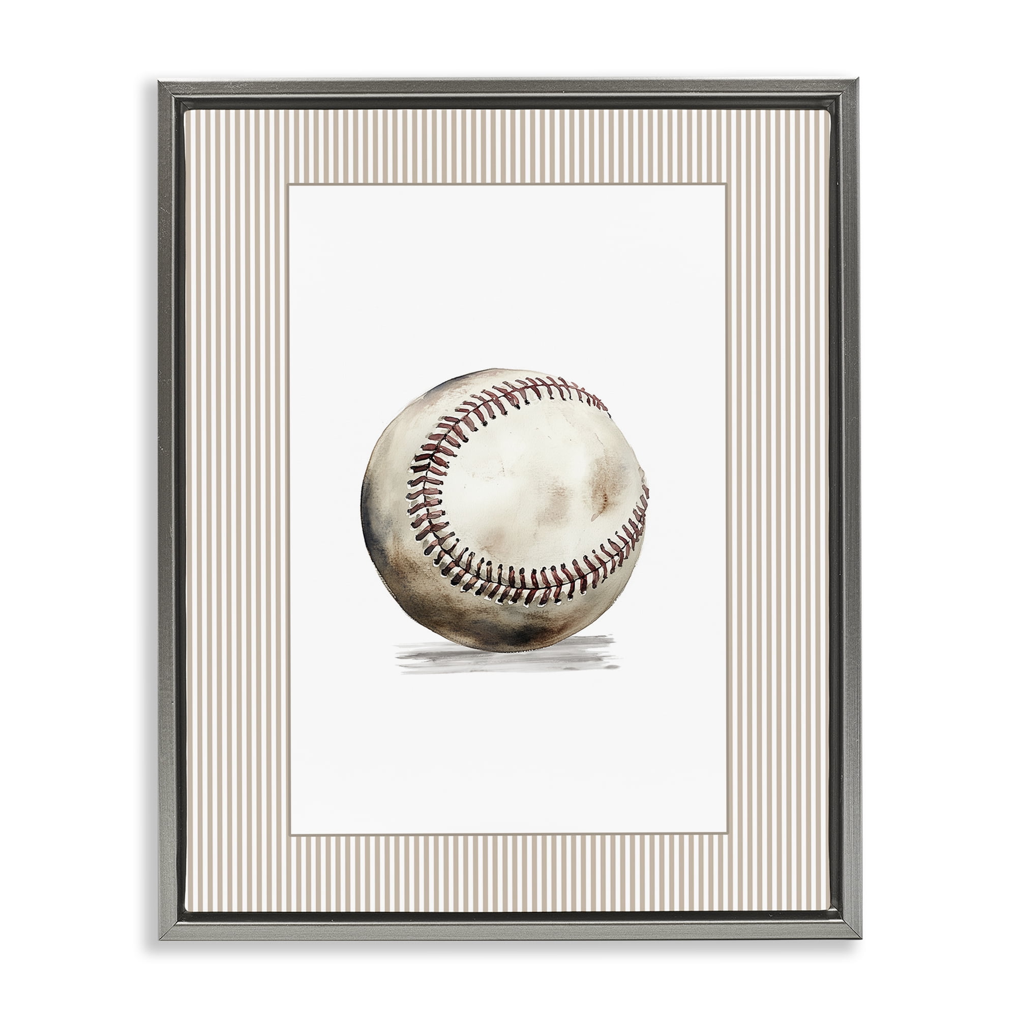 Stupell Industries Vintage Sports Baseball Gray Framed Floater Canvas ...
