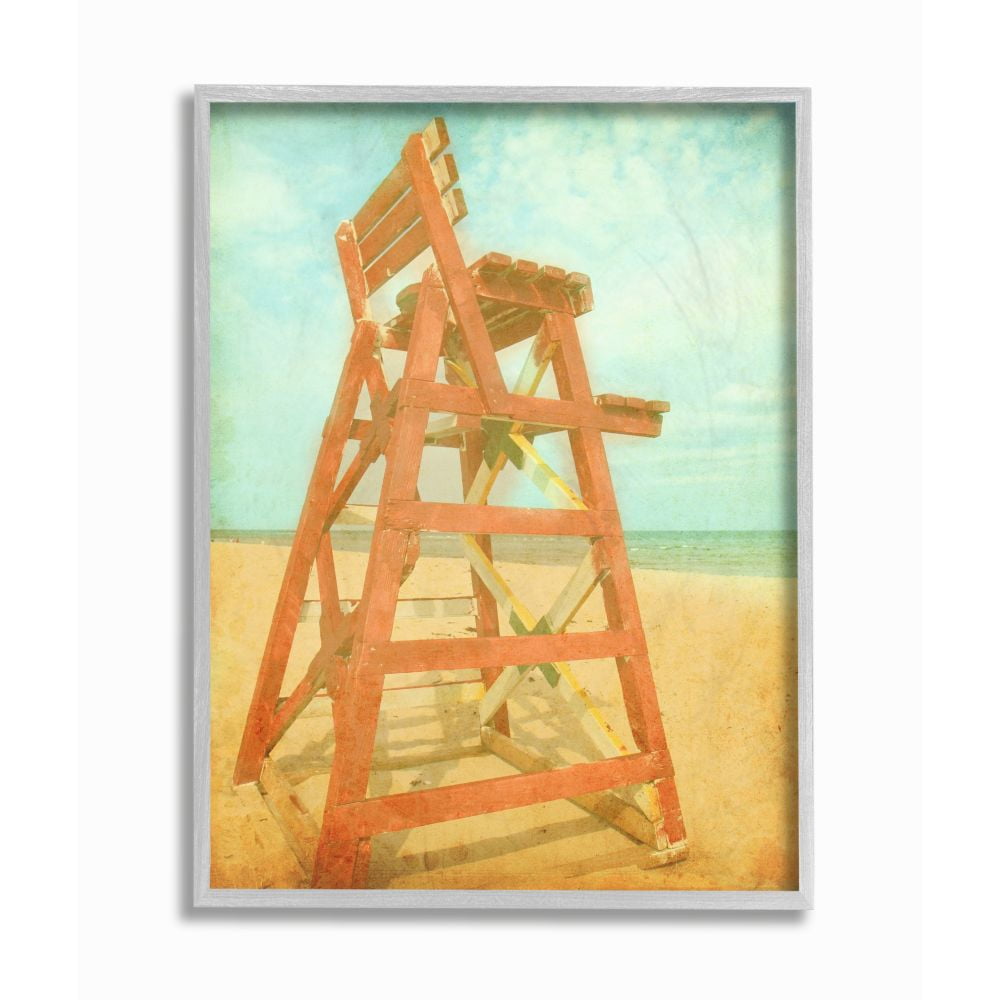 Stupell Industries Vintage Summer Red Lifeguard Chair Beach Sand ...
