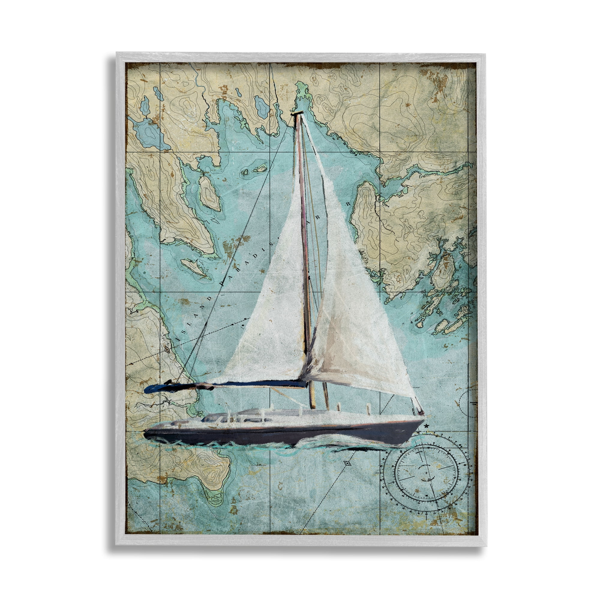 Stupell Industries Vintage World Map Sail Boat Ocean Coast Painting, 16 ...