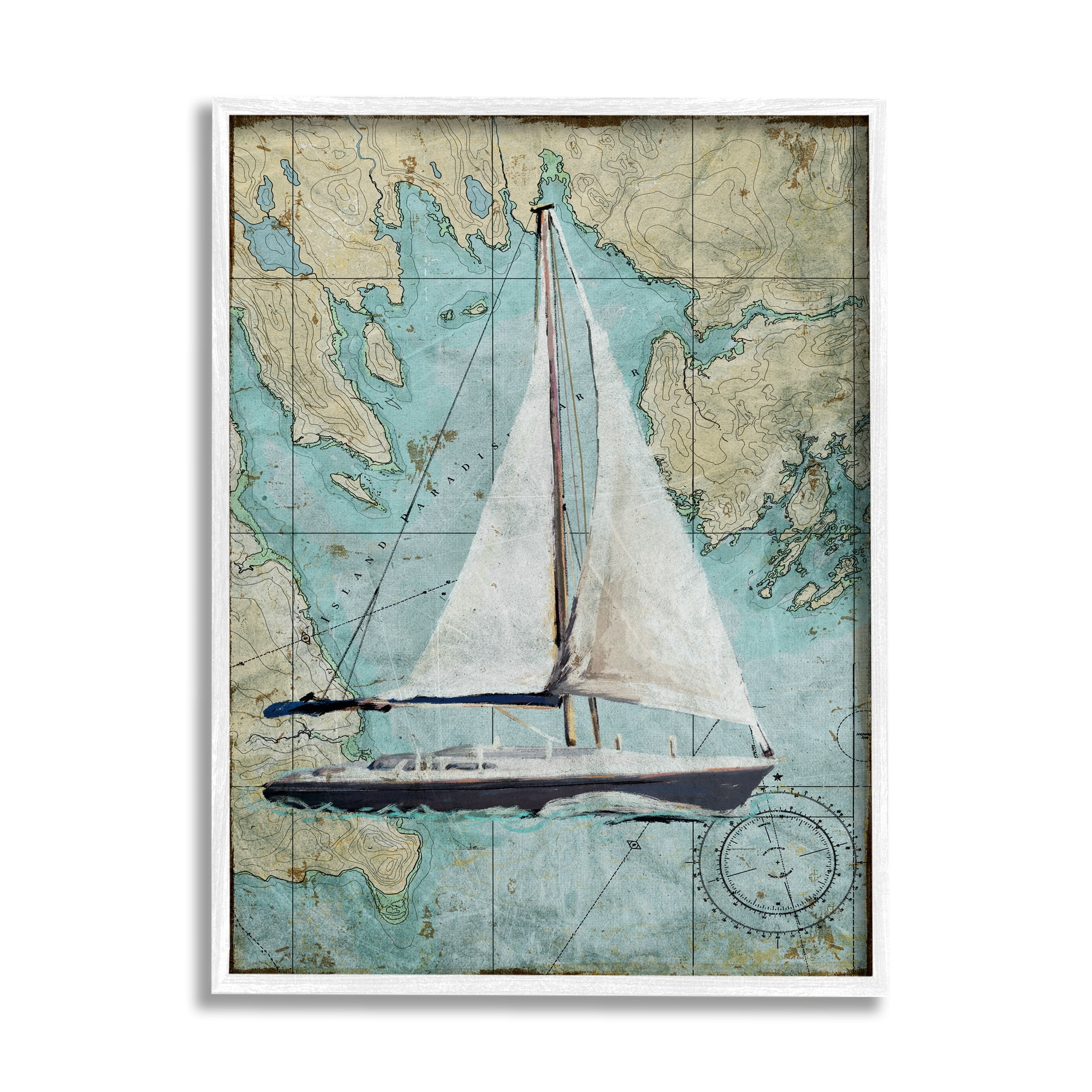 Stupell Industries Vintage World Map Sail Boat Ocean Coast Painting, 24 ...