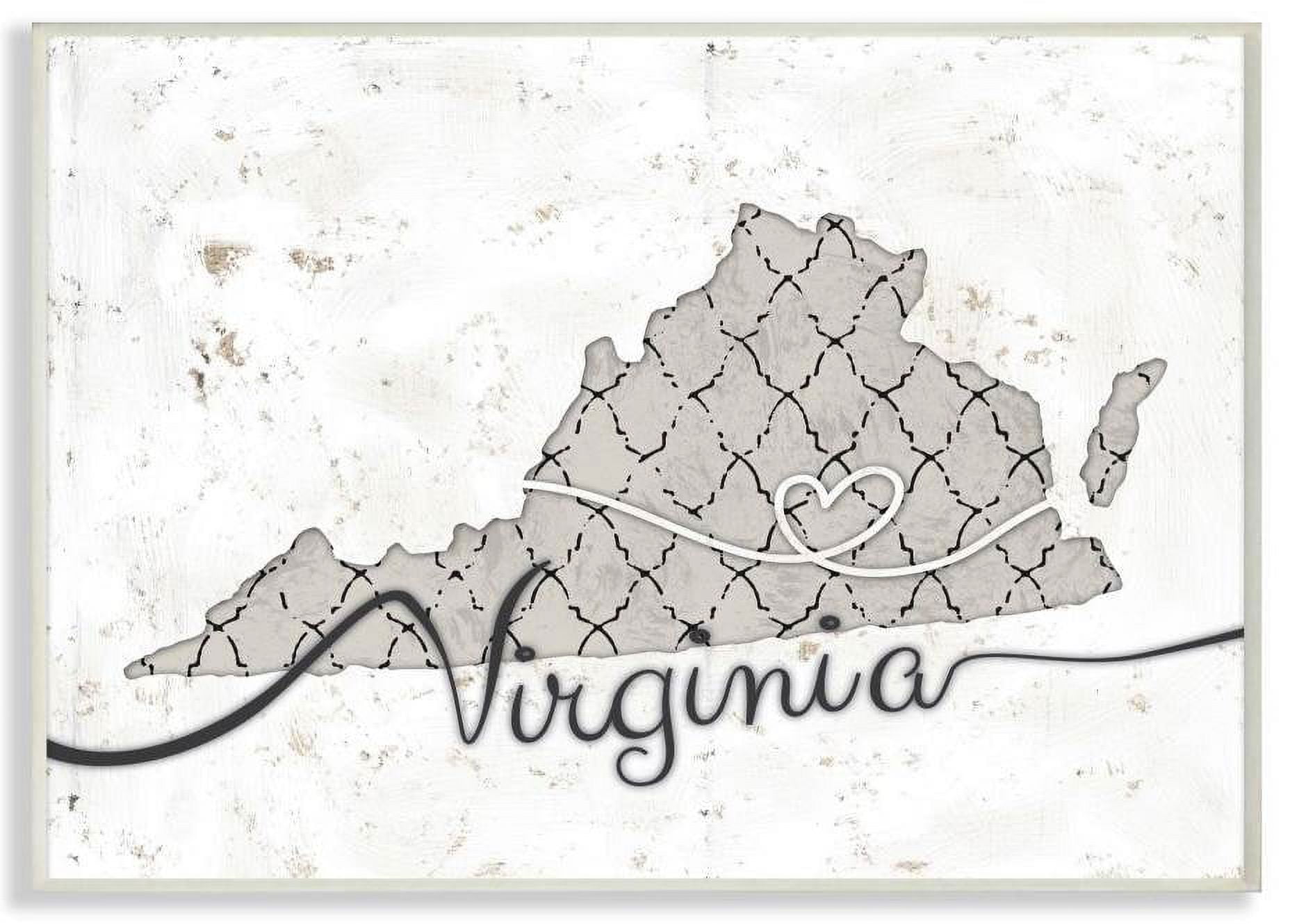 Stupell Industries Virginia Patterned Grey US State Design Wall Plaque ...