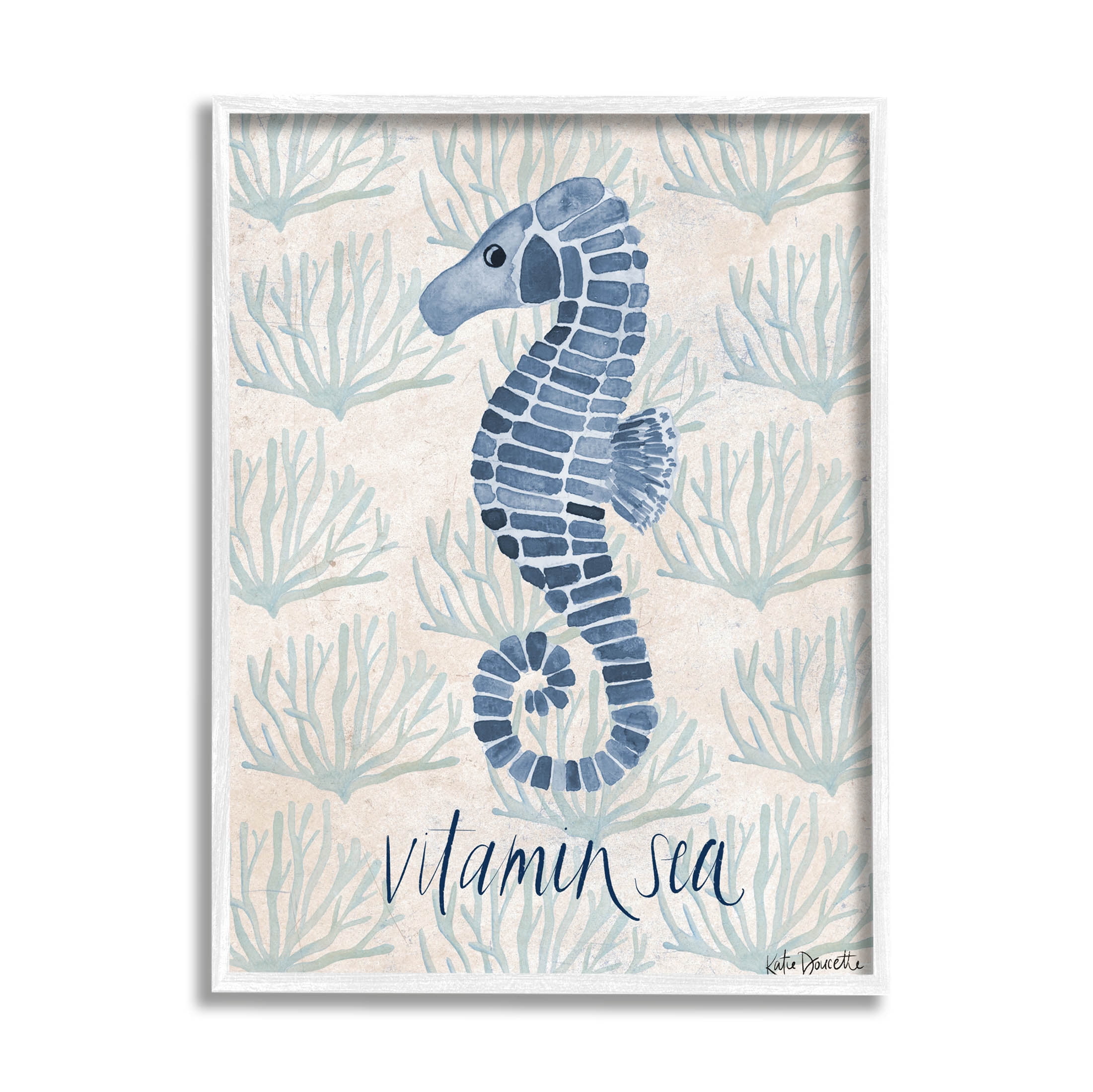Stupell Industries Vitamin Sea Aquatic Pun Seahorse Graphic Art White ...