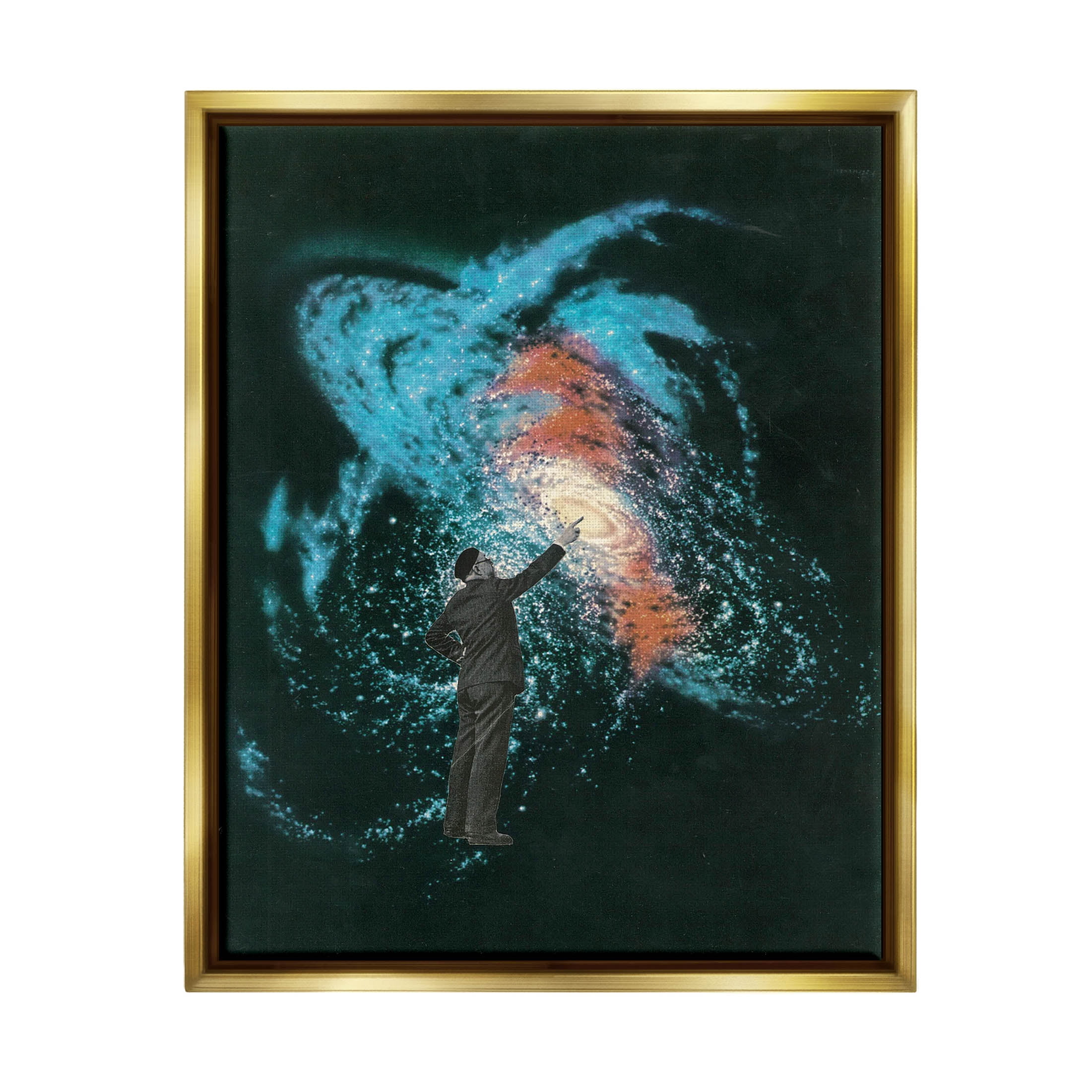 Stupell Industries Vivid Nebula Collage Surreal Person Graphic Art Metallic Gold Floating Framed ...