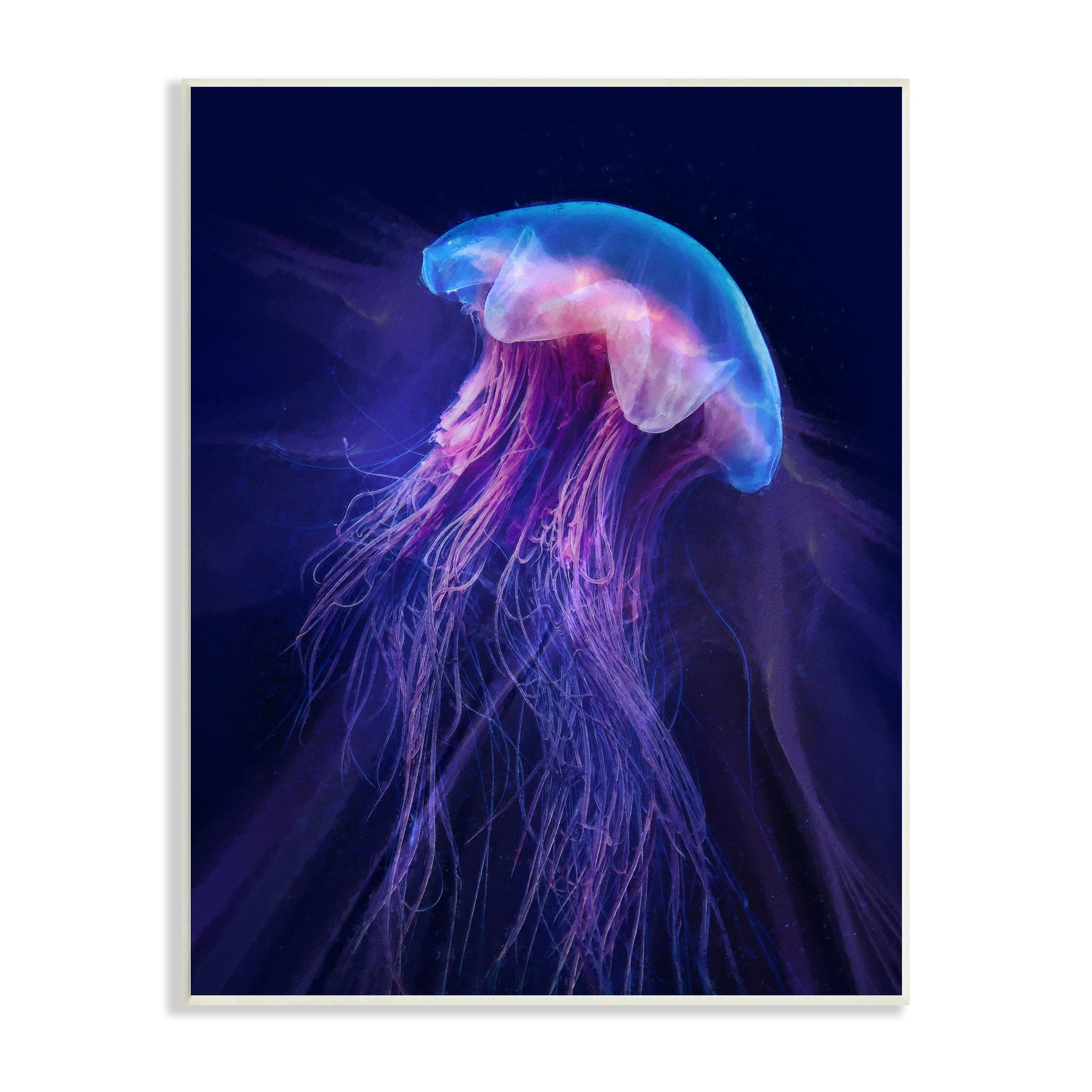 Stupell Industries Vivid Purple Jellyfish Swimming Ocean Sea Life Wood ...