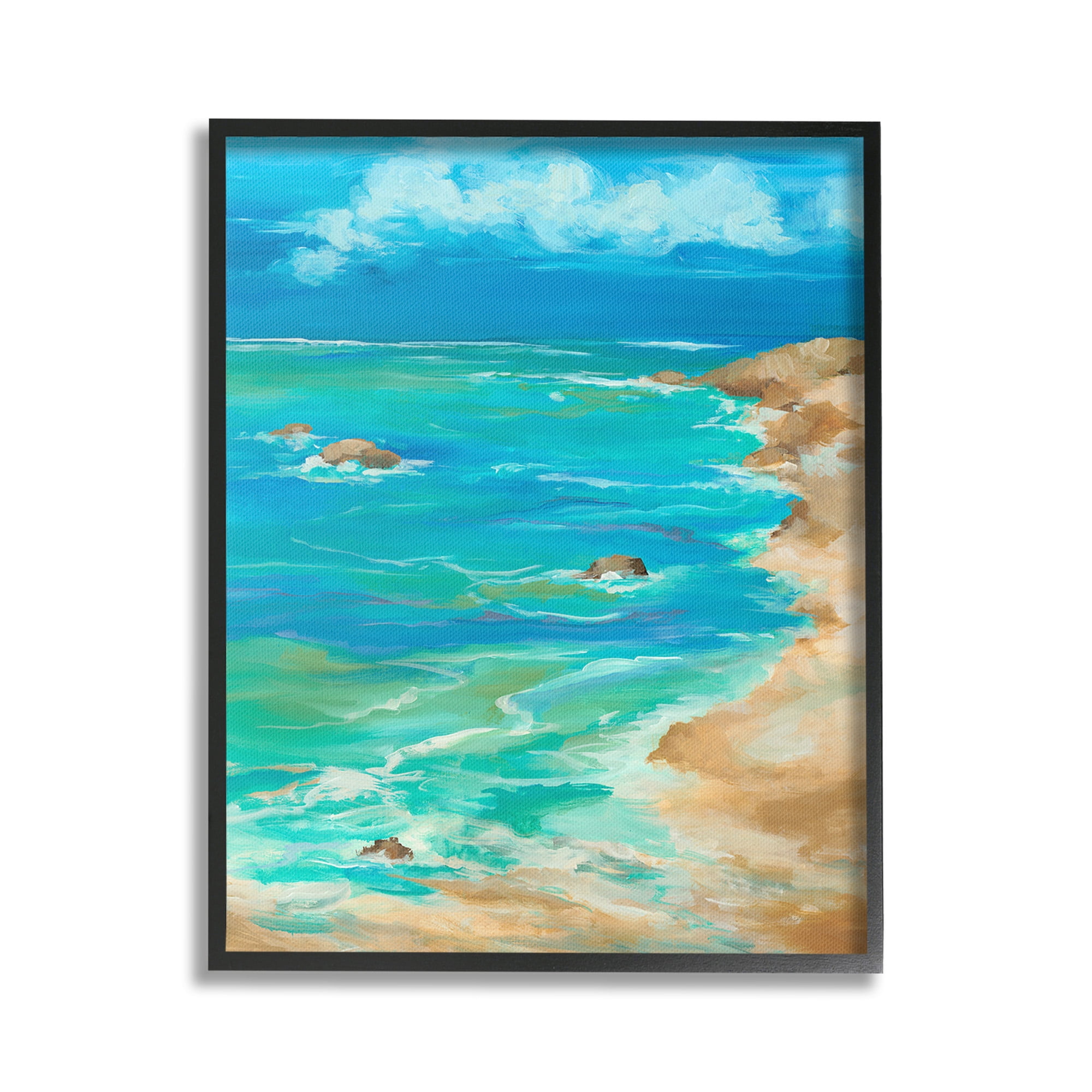 Stupell Industries Vivid Rocky Beach Cove Landscape Painting Black ...