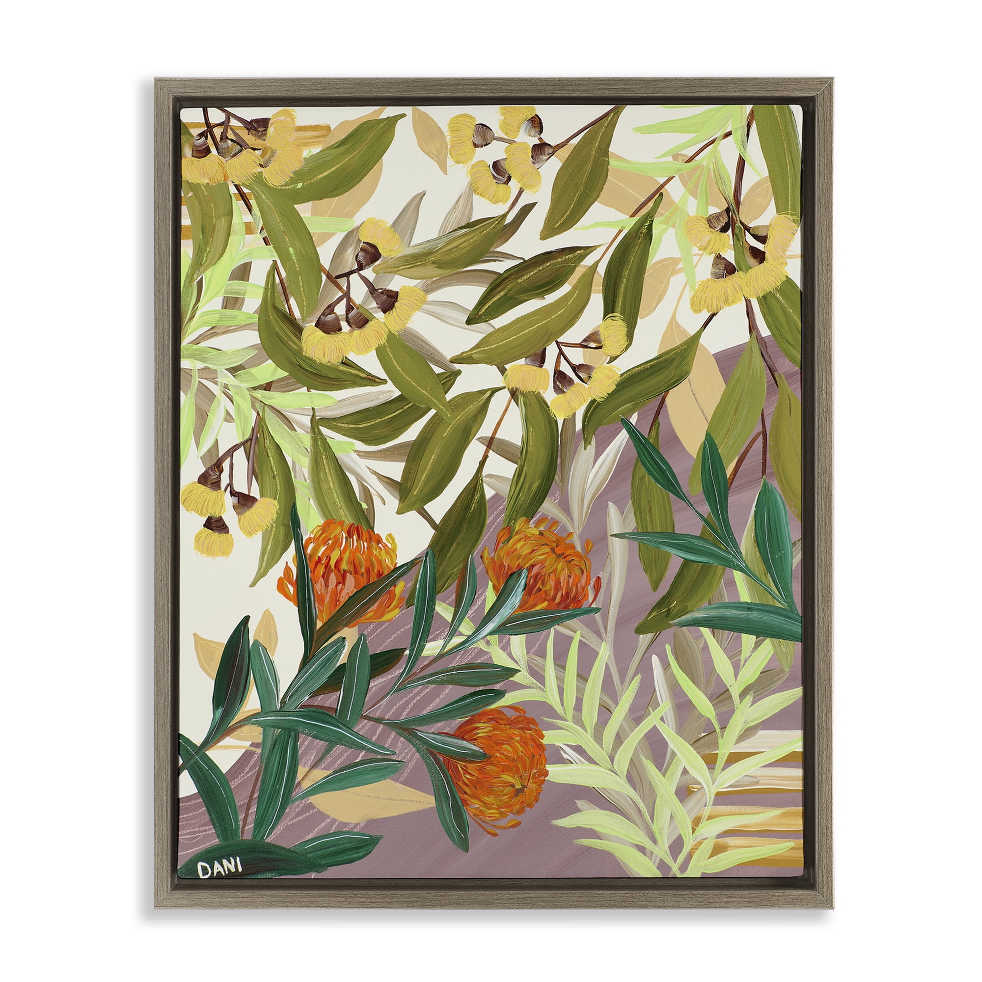 Stupell Industries Walk With Me Florals Brown Framed Floater Canvas ...