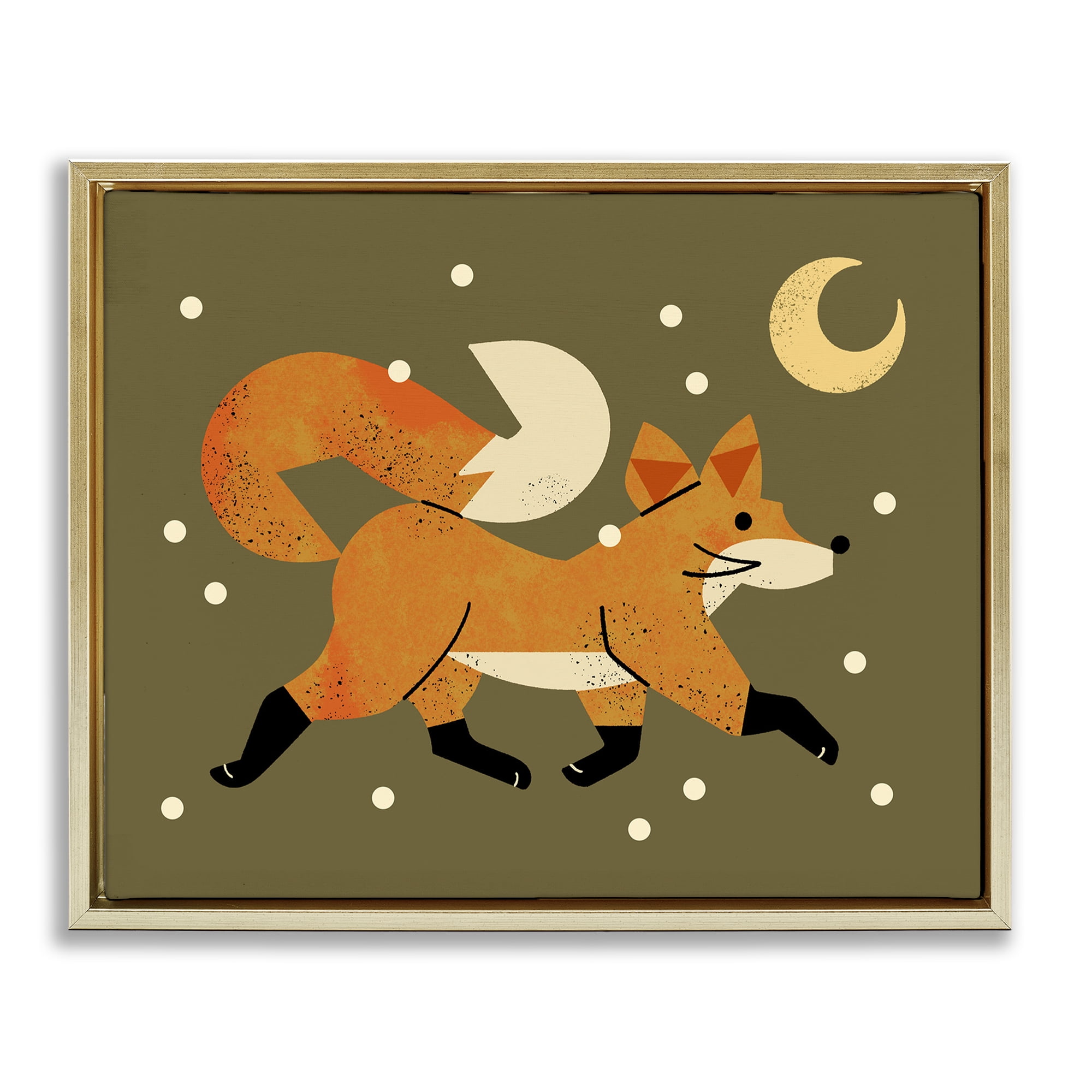 Stupell Industries Wandering Winter Fox Gold Framed Floater Canvas Wall ...