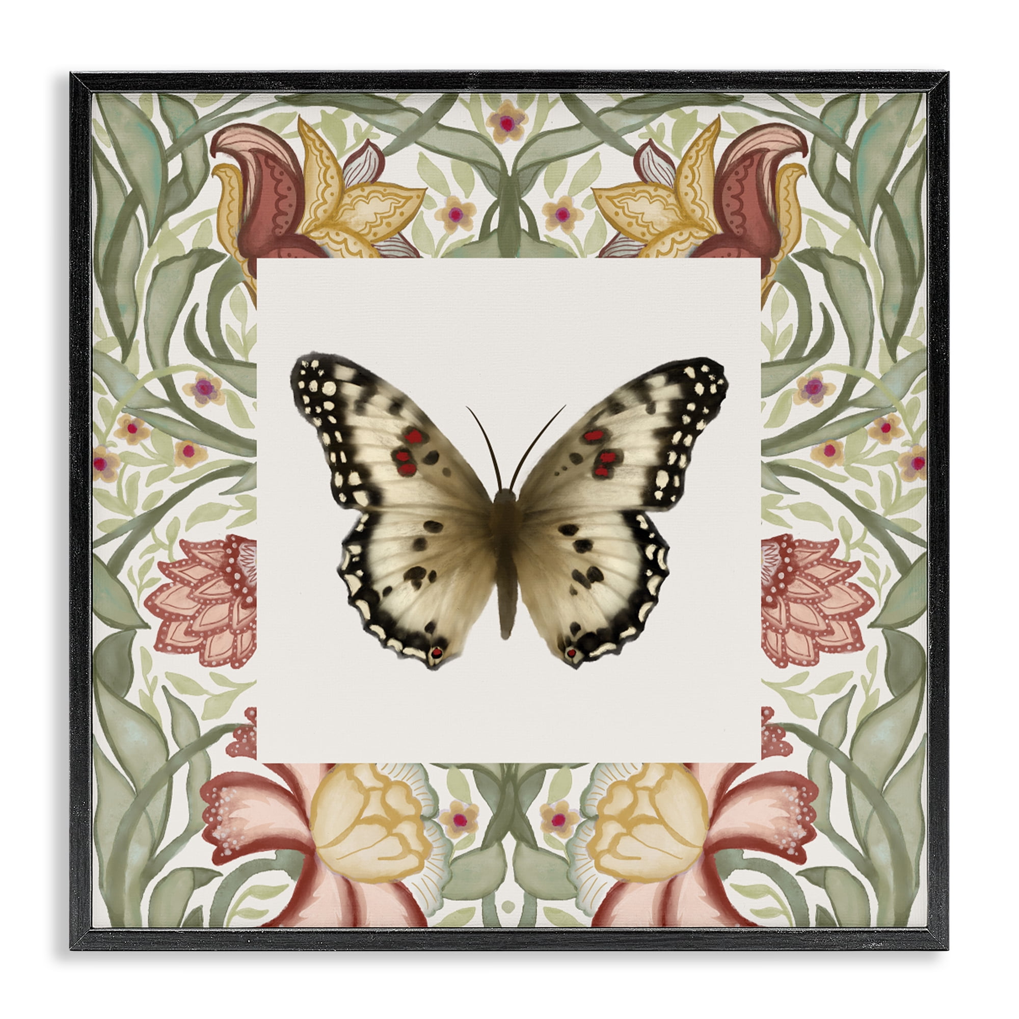 Stupell Industries Warm Toned Baroque Butterfly Black Framed Giclee Art ...