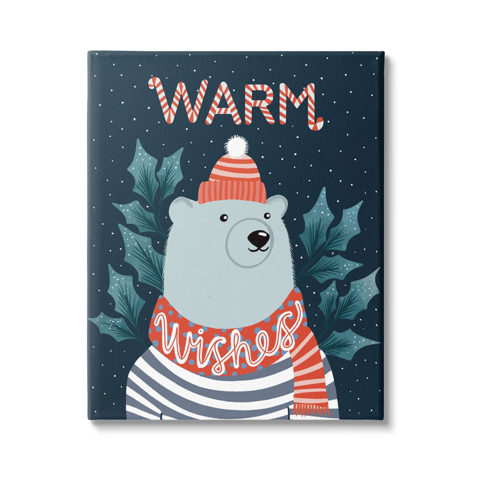 Stupell Industries Warm Wishes Cozy Polar Bear Seasonal Typography ...