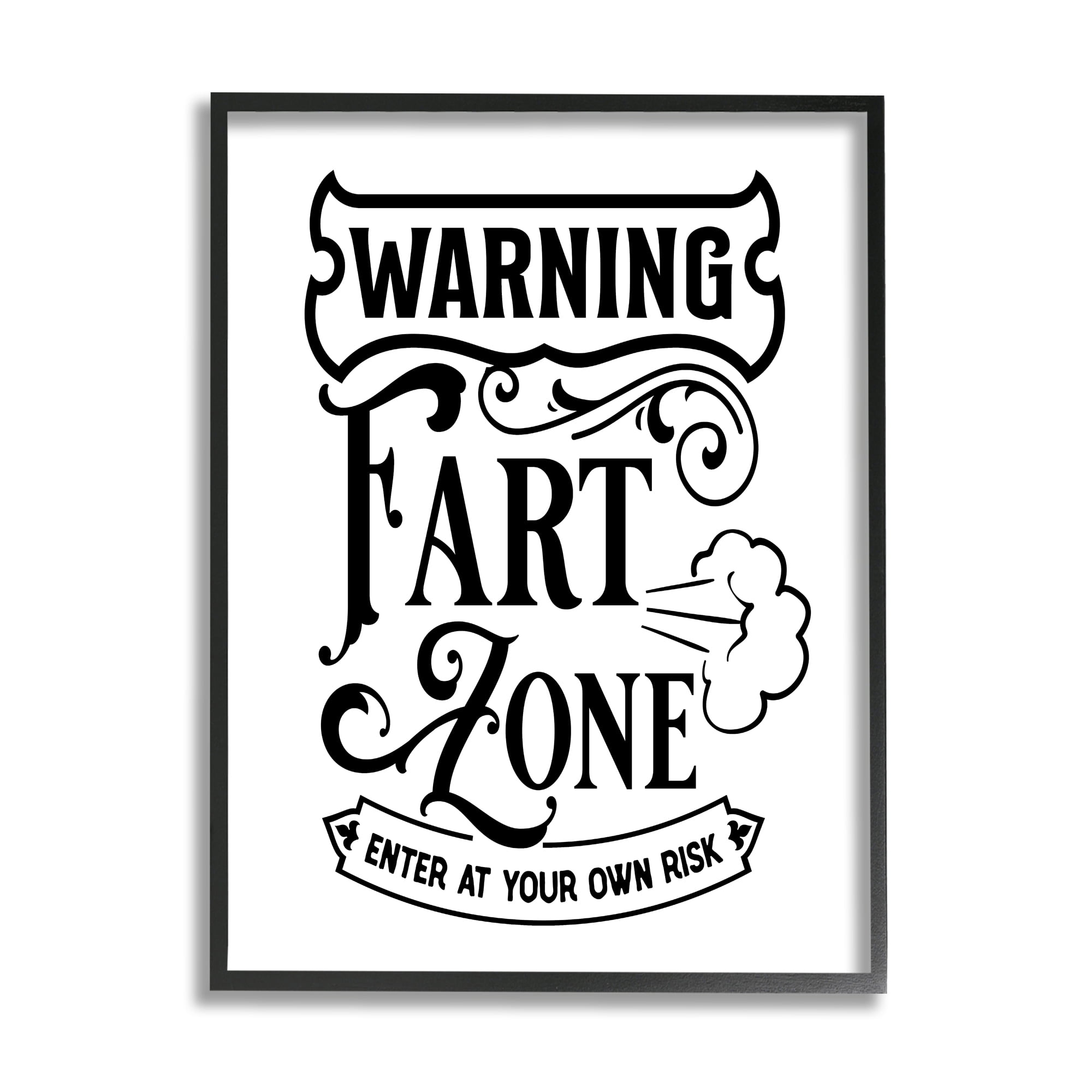 Stupell Industries Warning Fart Zone Funny Bathroom Art Black Framed ...
