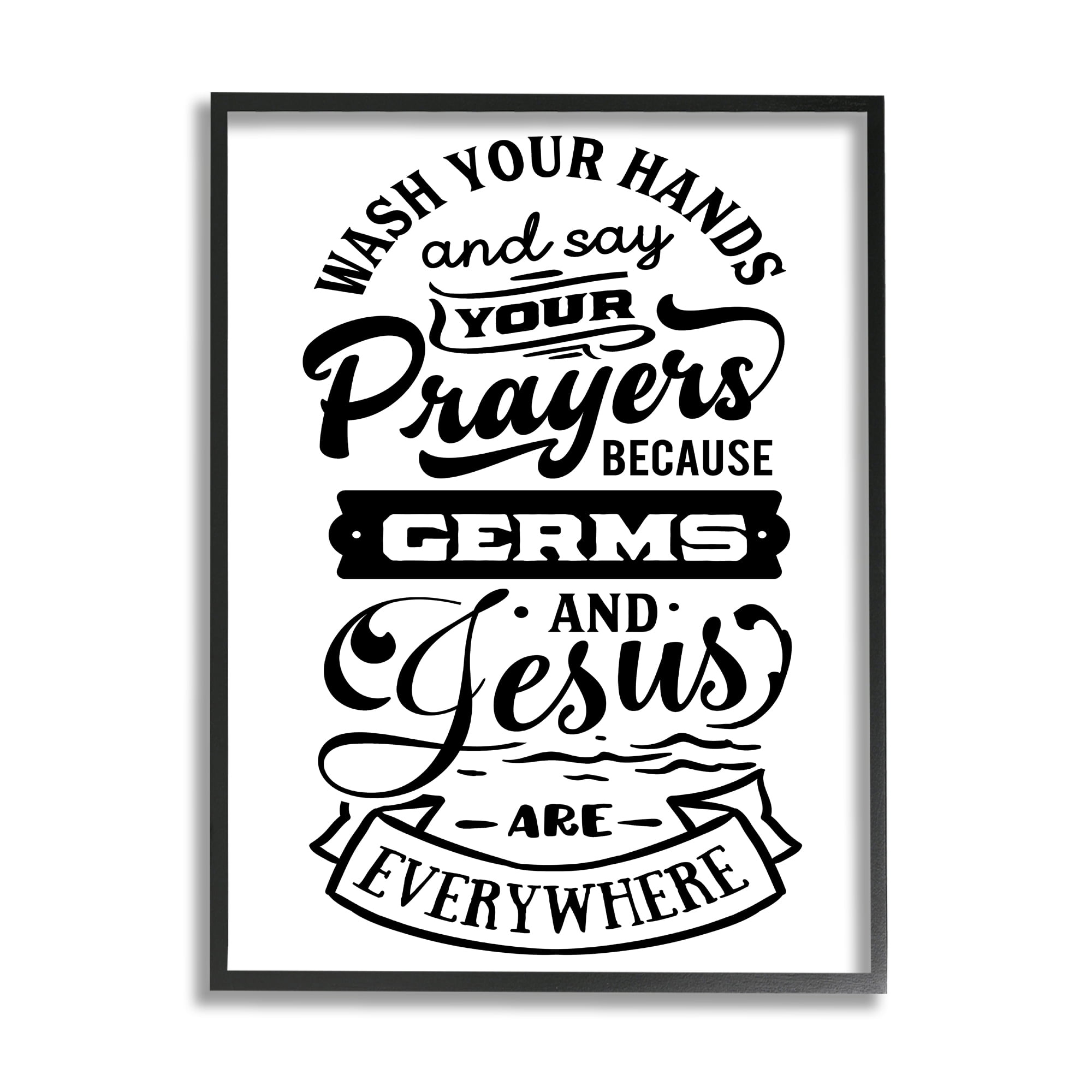 Stupell Industries Wash Hands & Prayers Witty Religious Bathroom Sign ...