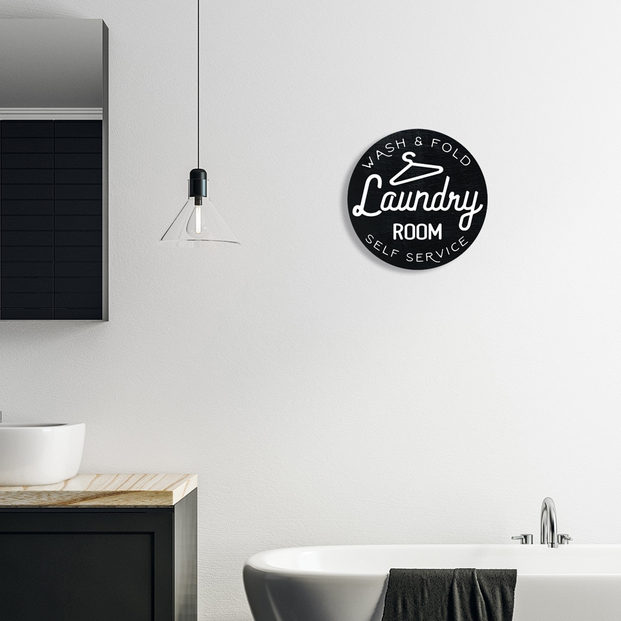 Stupell Industries Wash and Fold Vintage Laundry Room Sign Black White ...