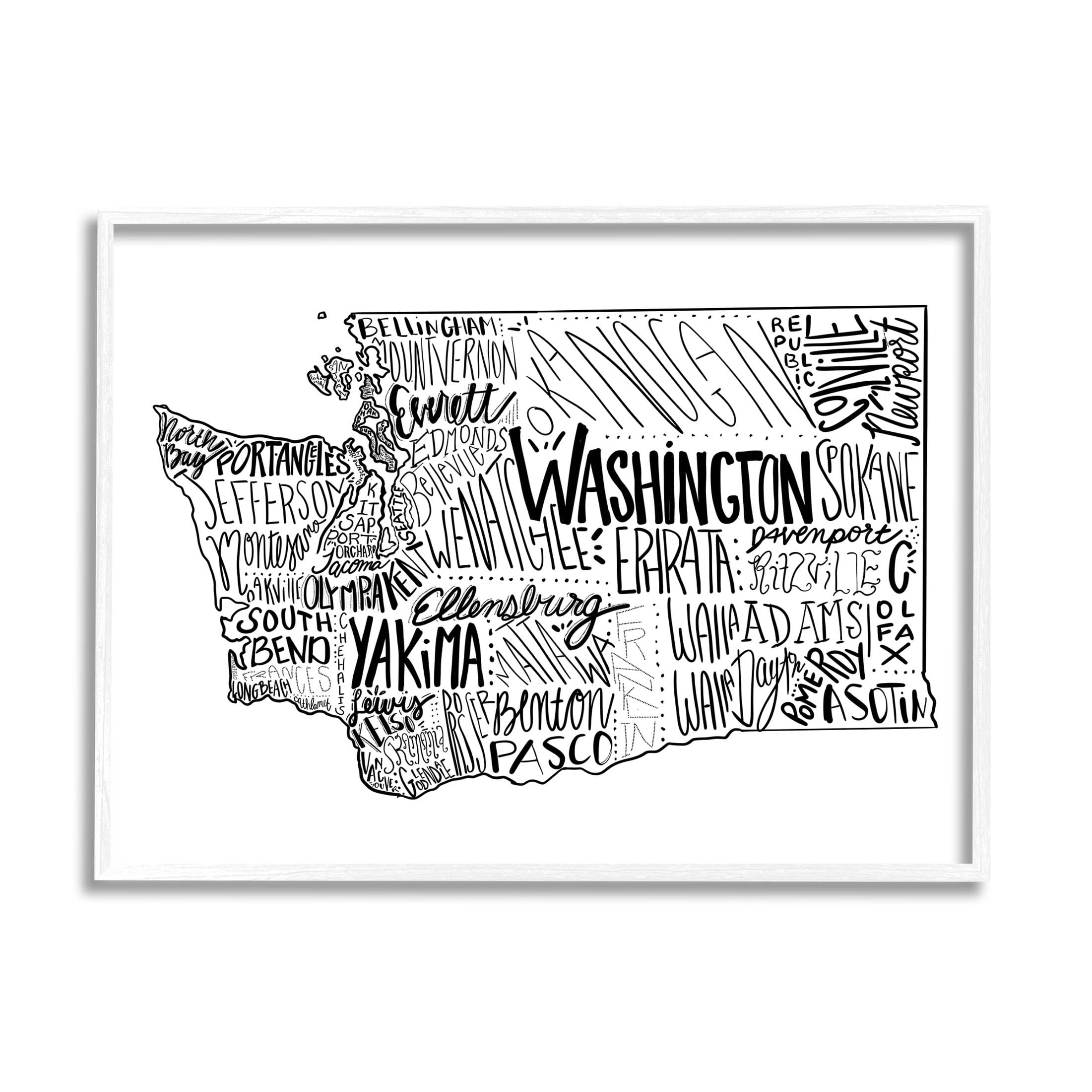 Free Shipping! Stupell Industries Washington State Cities Text Graphic ...