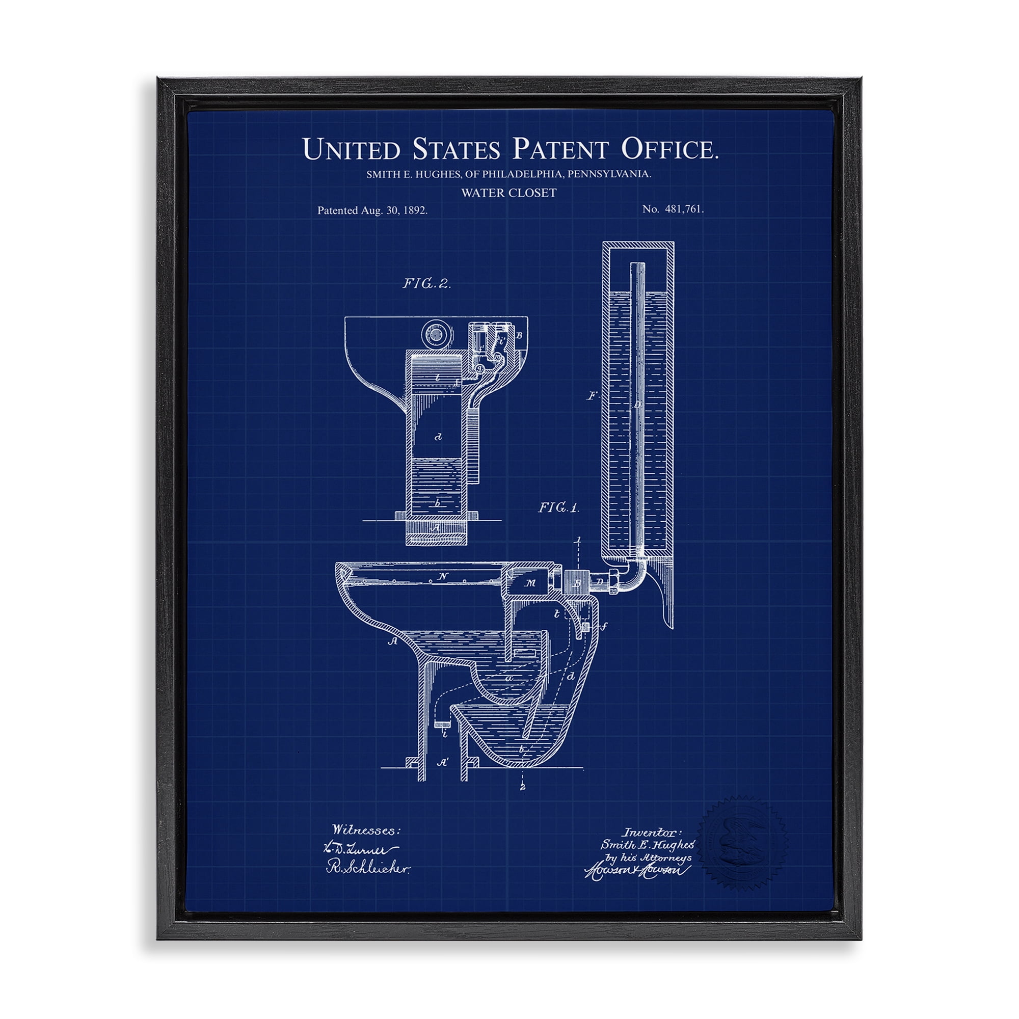 Stupell Industries Water Closet Blueprint Typography Painting Black ...
