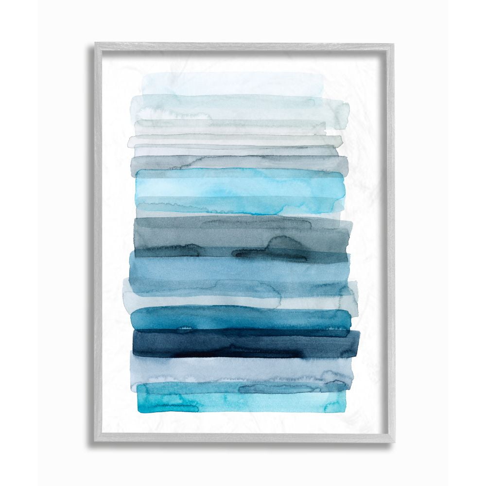 Water Inspired Blue Grey Ombre Lines Framed Wall Art - 16x20 Gray Frame ...
