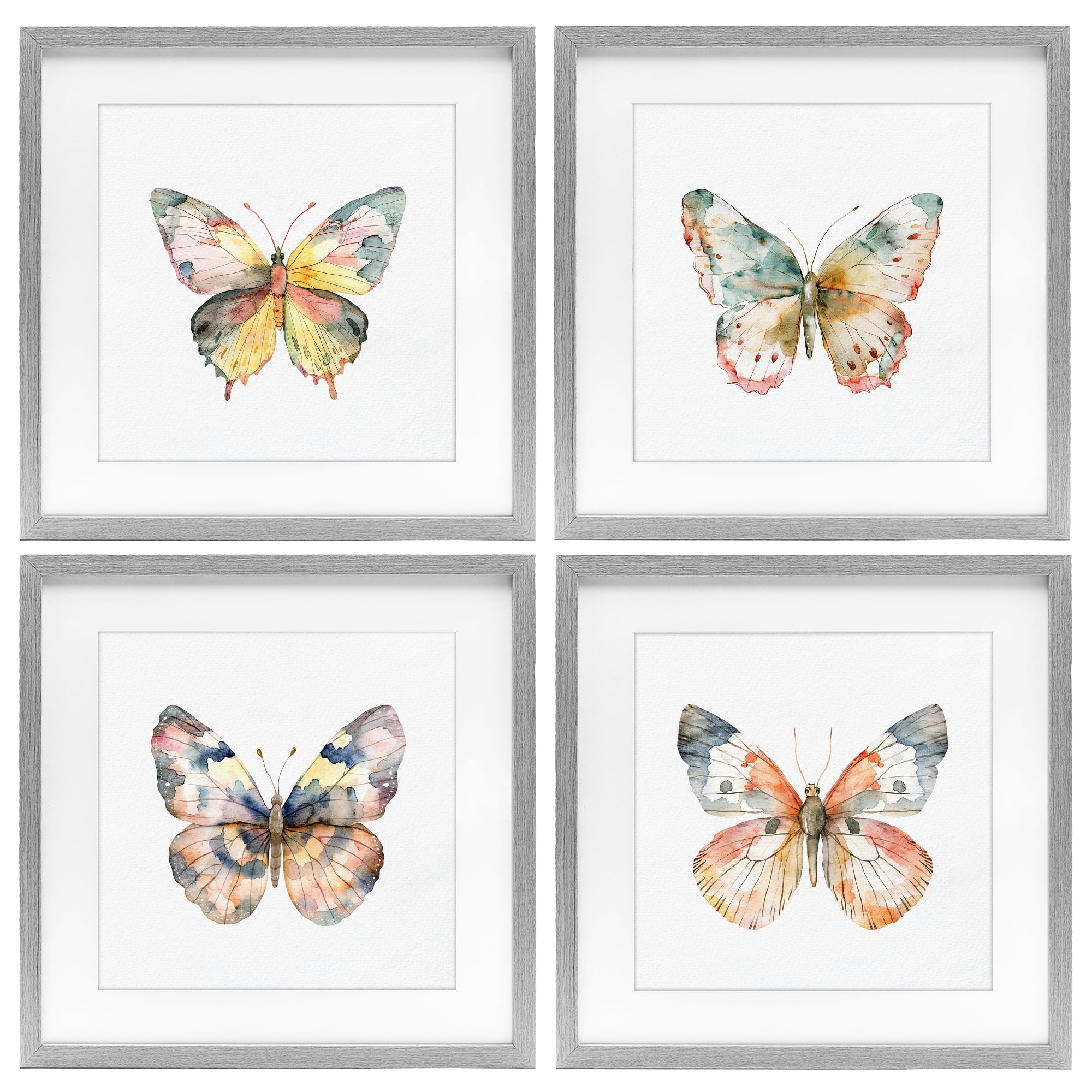 Stupell Industries Watercolor Butterfly Forms 4 Piece Gray Framed Print ...