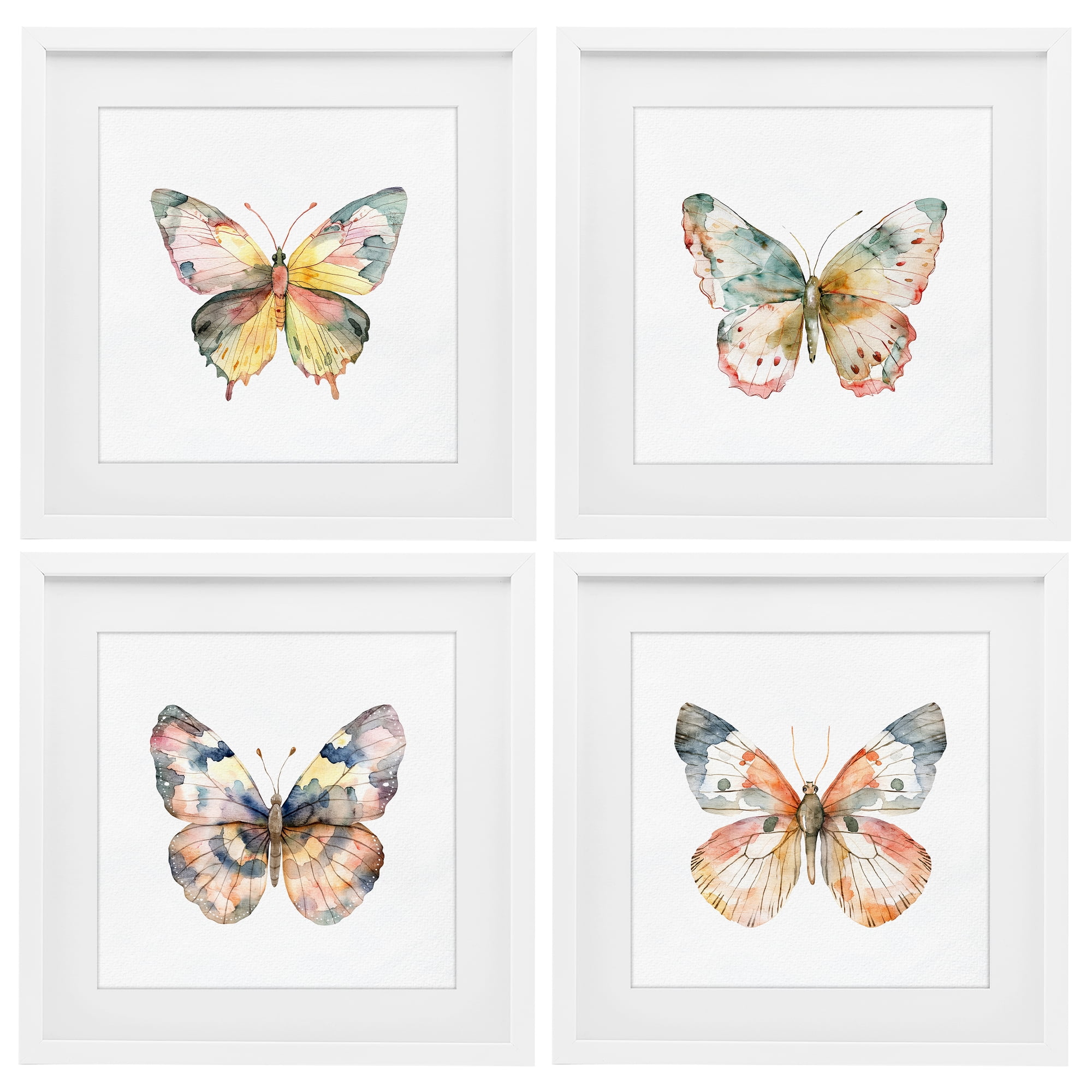 Stupell Industries Watercolor Butterfly Forms 4 Piece White Framed ...