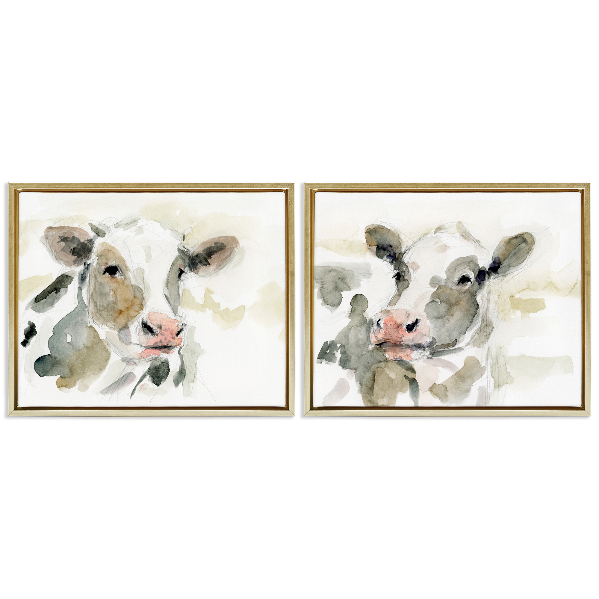 Stupell Industries Watercolor Holstein Farm Cows Animals Painting Gold ...