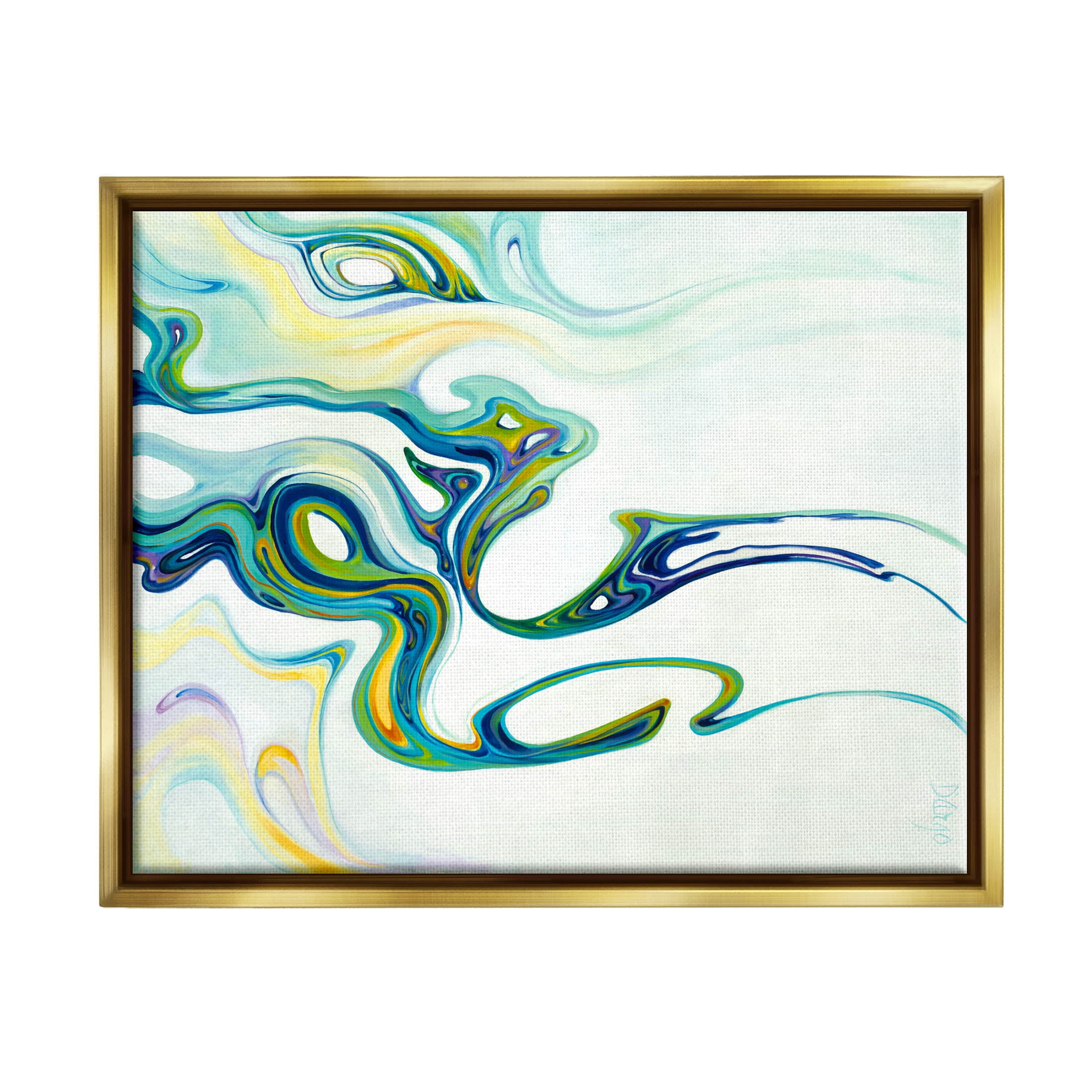 Stupell Industries Wavy Modern Green Forms Graphic Art Metallic Gold ...