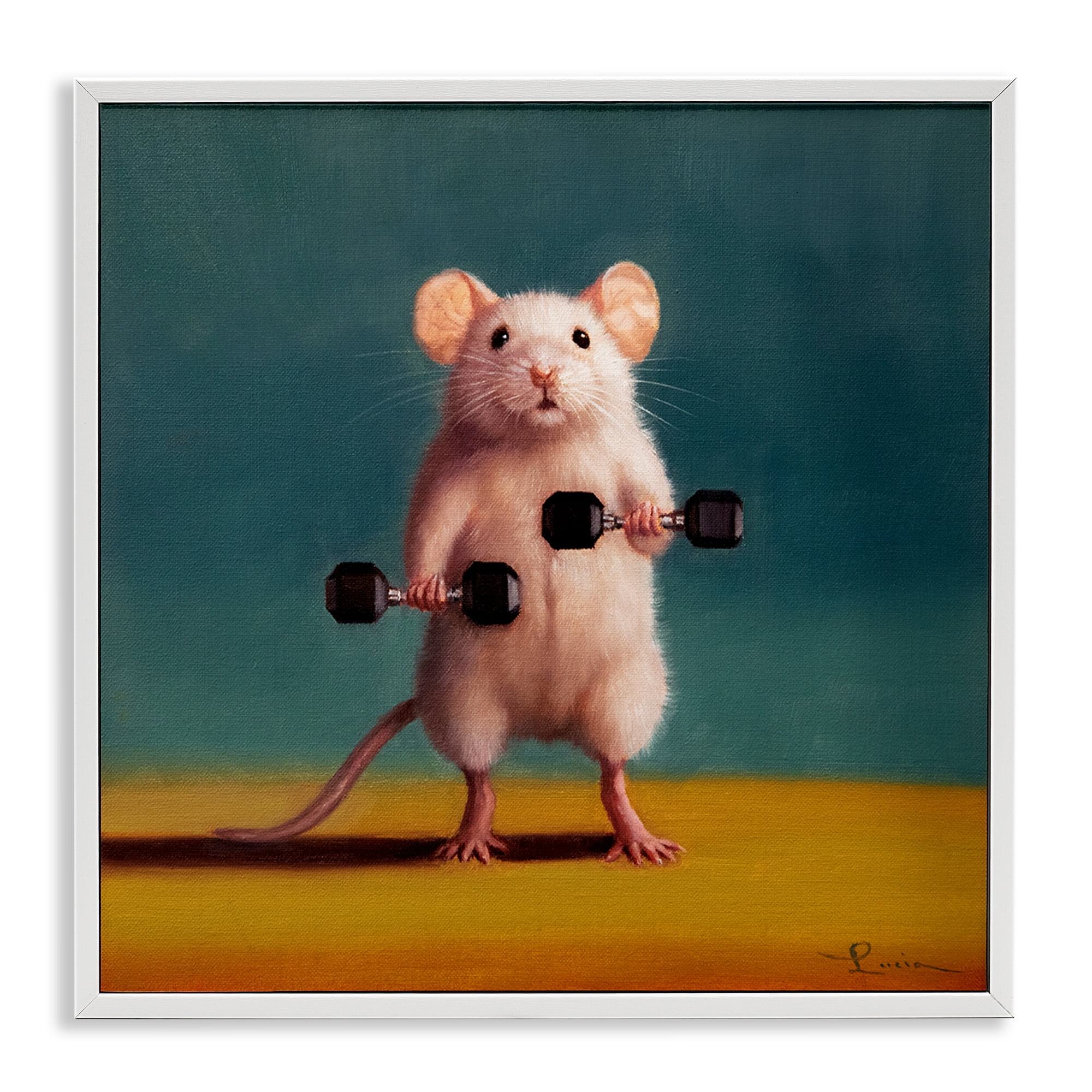 Stupell Industries Weight Lifting Mouse Animals Painting White Framed ...