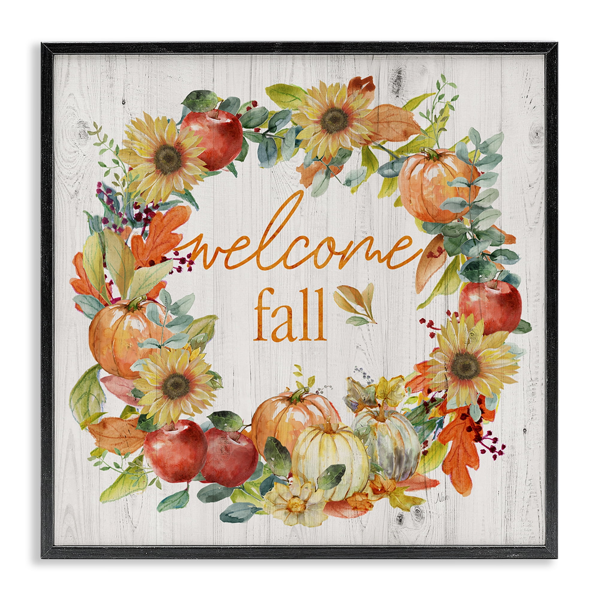 Stupell Industries Welcome Fall Pumpkin Wreath Botanical & Floral ...
