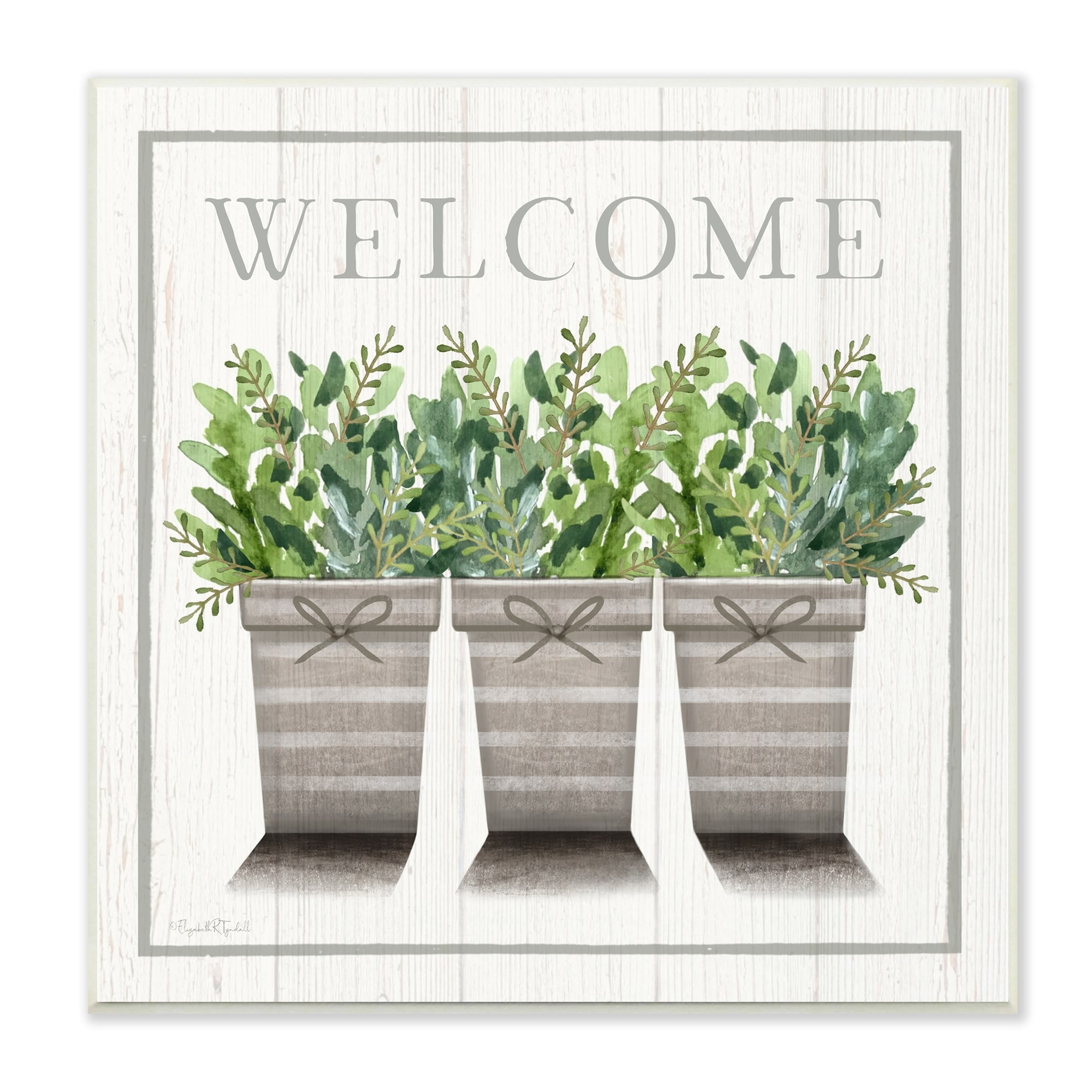 Stupell Industries Welcome Sign Cottage Theme Potted Plants Botanicals ...