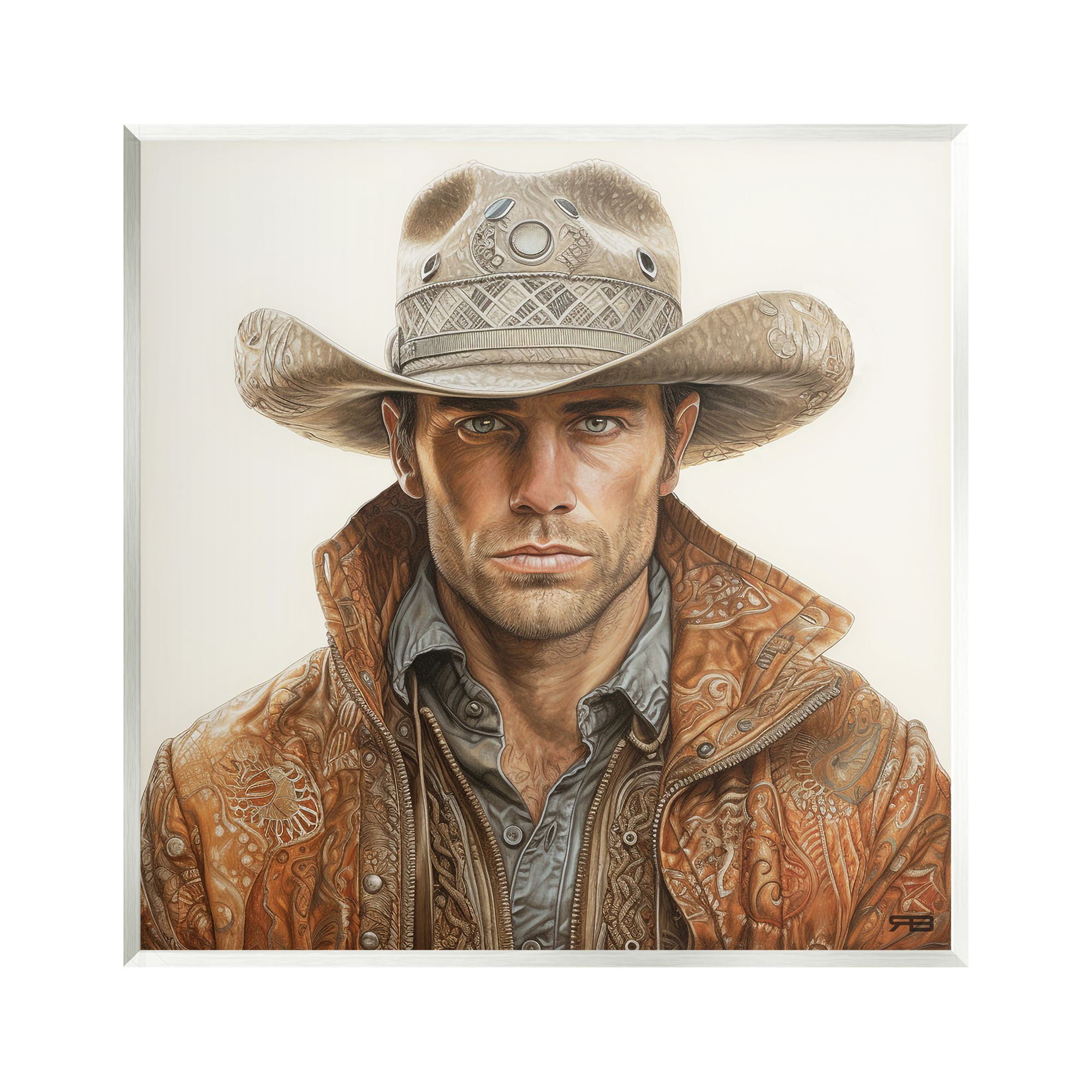 Stupell Industries Western Cowboy Portrait Abstract Painting Unframed ...