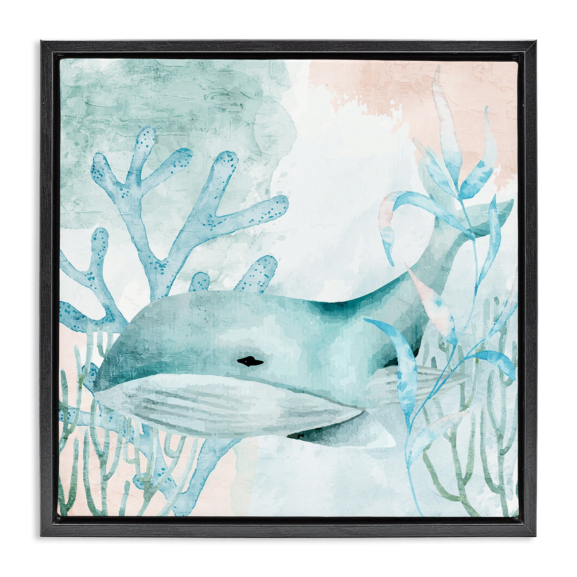 Stupell Industries Whale Sea Swim Black Framed Floater Canvas Wall Art ...
