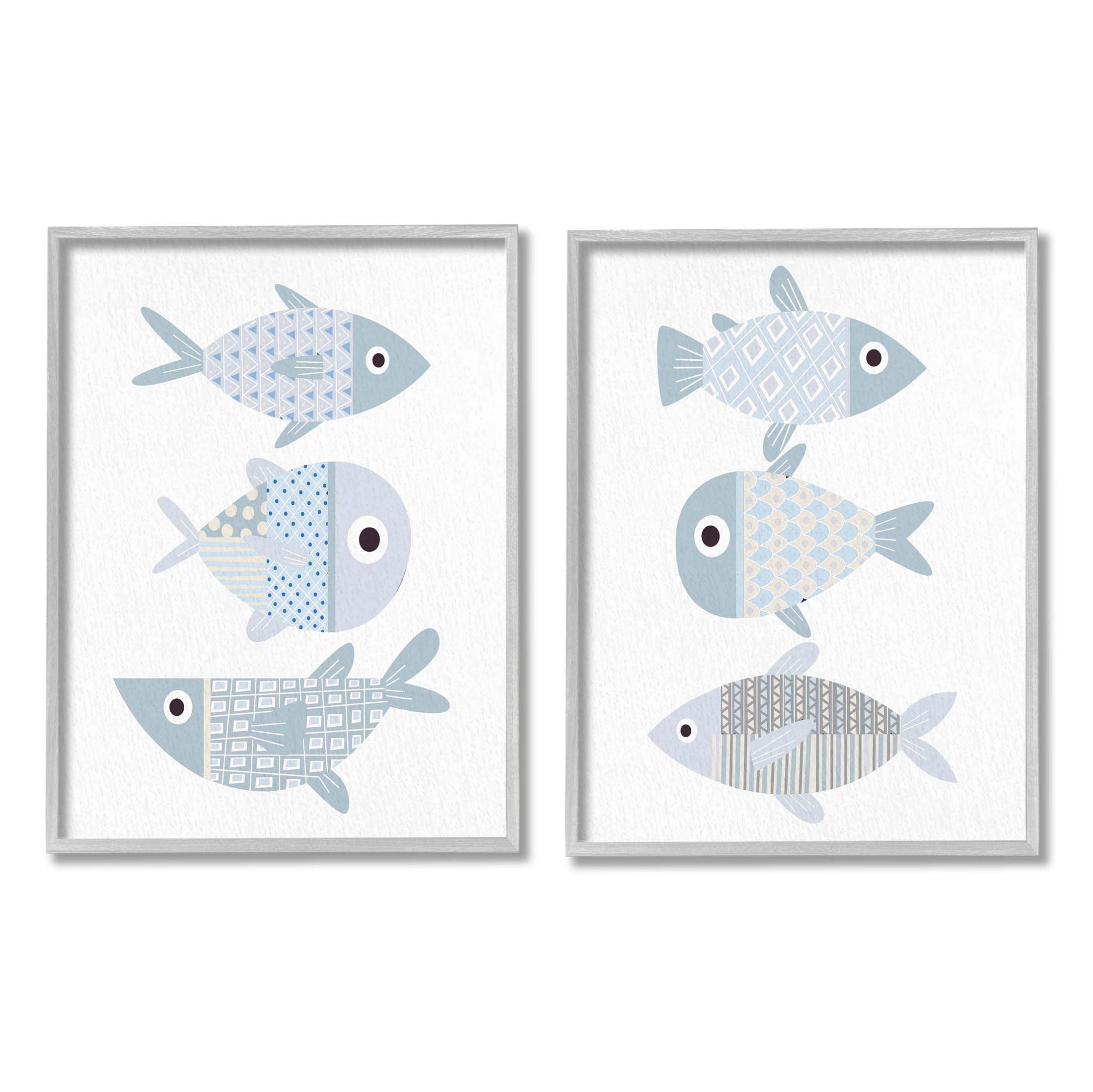 Stupell Industries Whimsical Blue Patterned Fish Graphic Art Gray ...