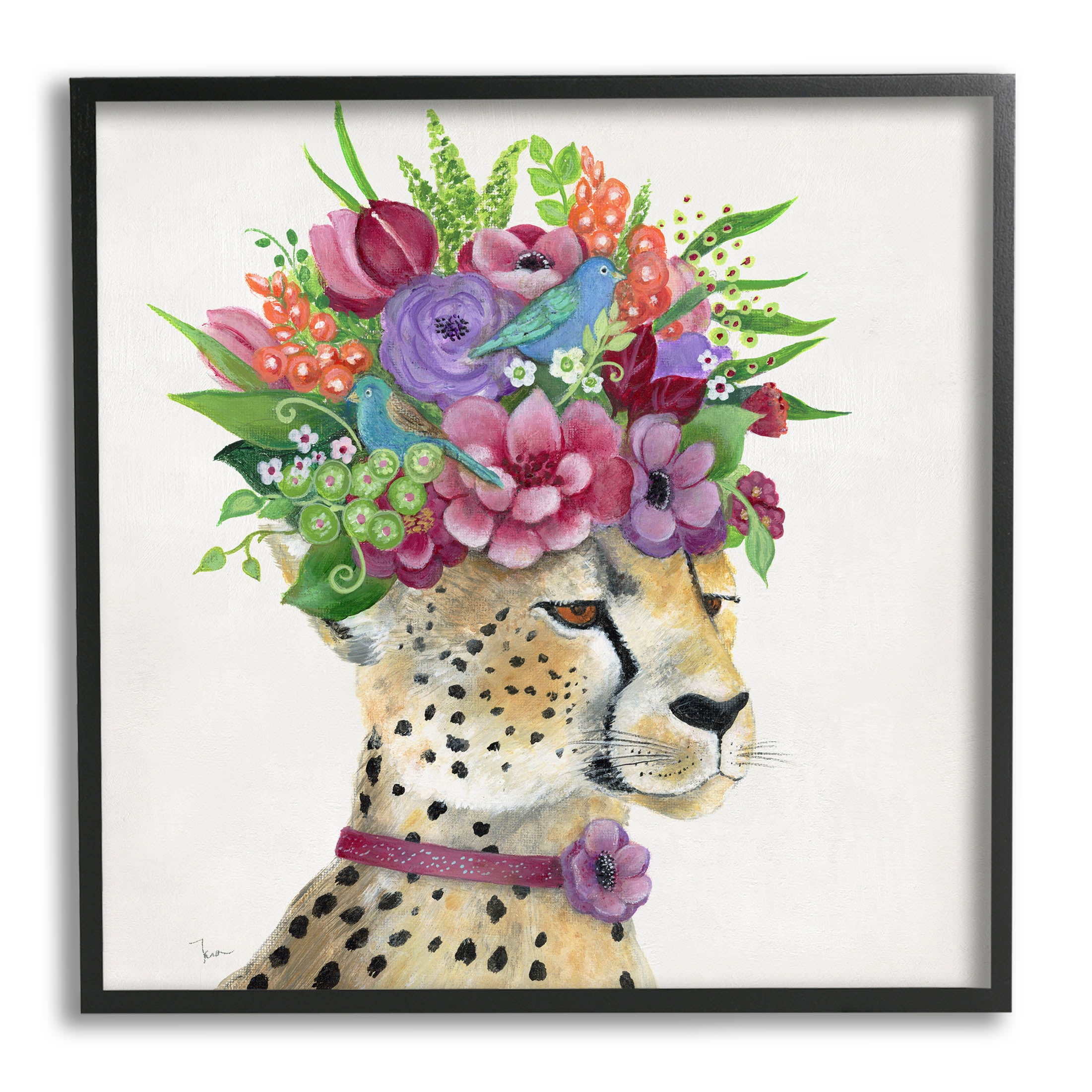 Stupell Industries Whimsical Cheetah Flower Crown Framed Wall Art by ...
